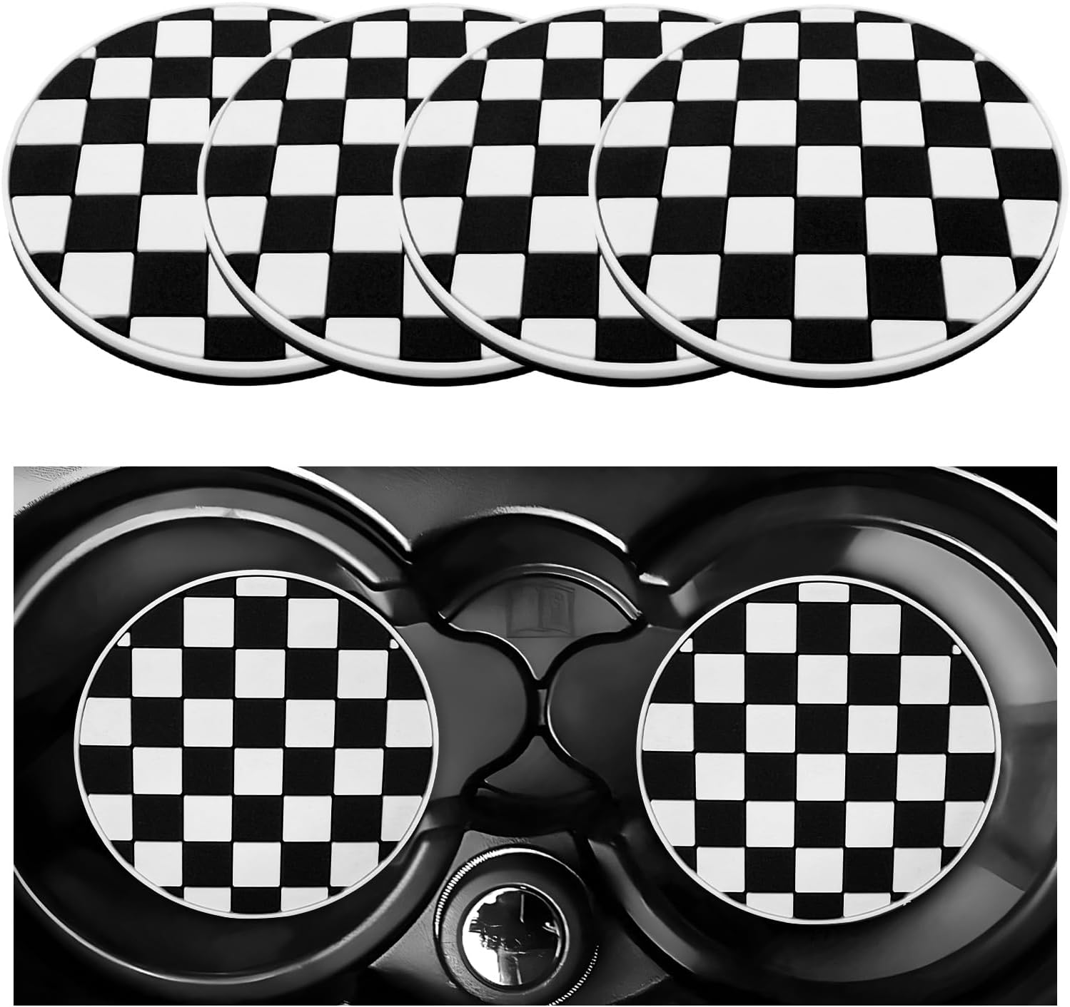 Amazon.com: DXNQ 4 PCS Car Cup Coasters, 2.76 Inch Anti-Slip Checkered ...