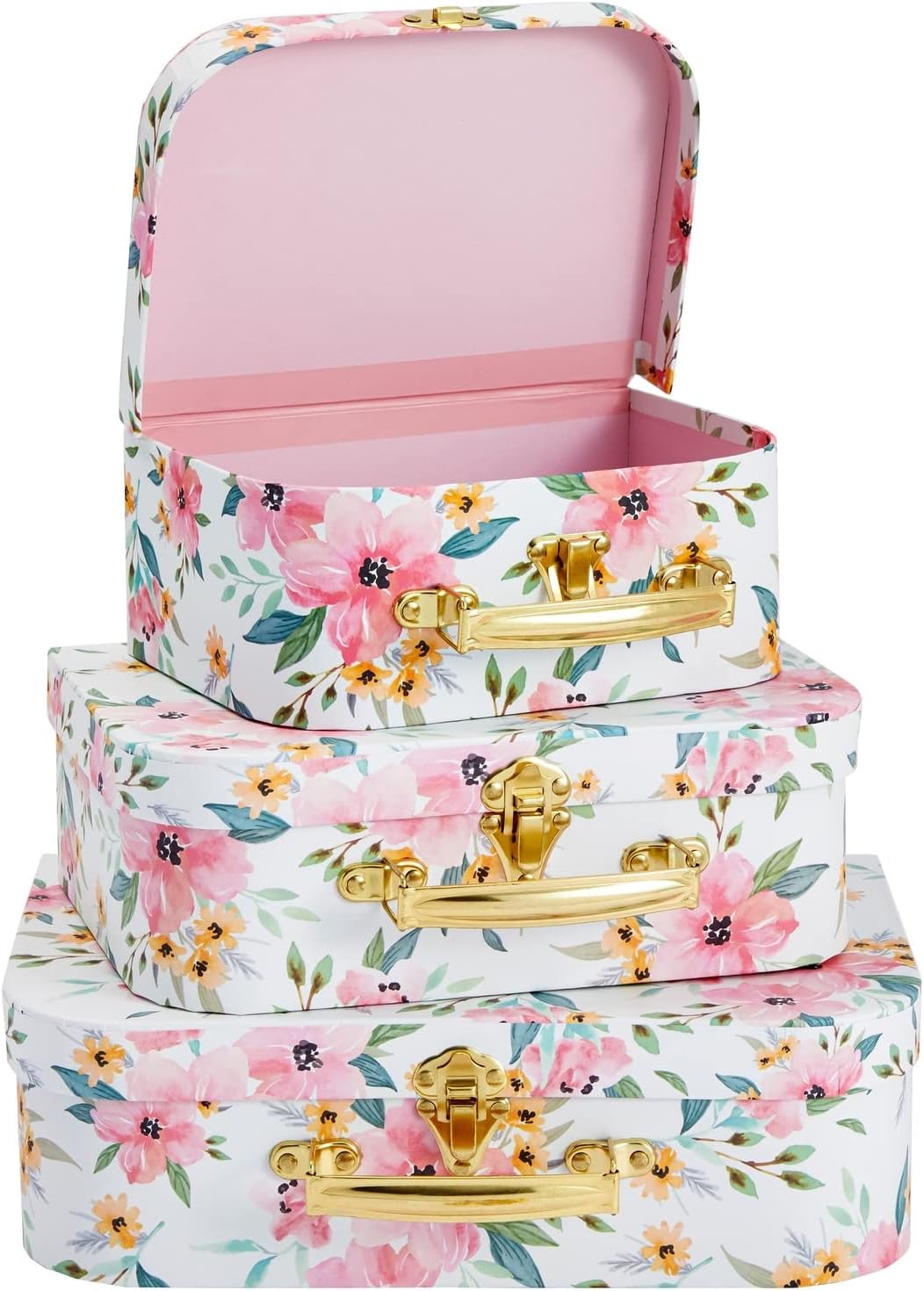 Amazon.com: HOMSFOU Flower Decor 3Pcs Paperboard Suitcases Set of 3 ...