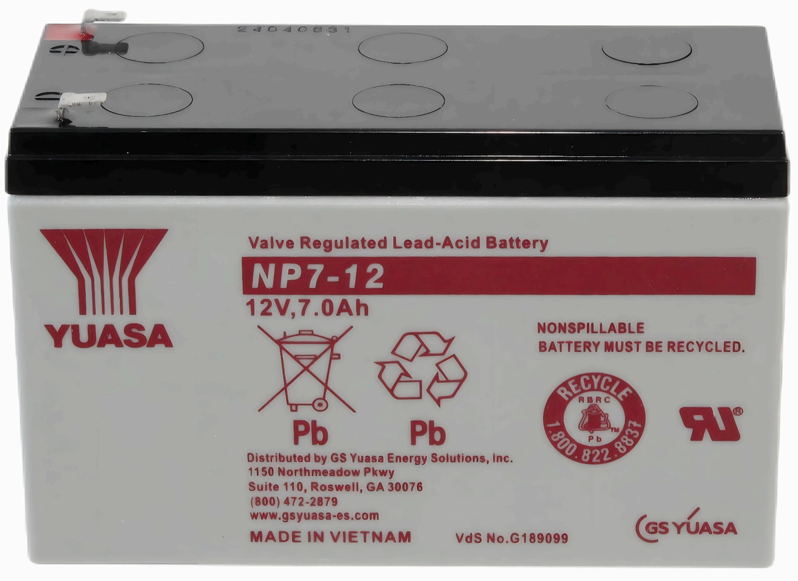 Yuasa - NP7-12 AGM S65-12V 7.0Ah - Sealed Lead Acid Rechargeable ...