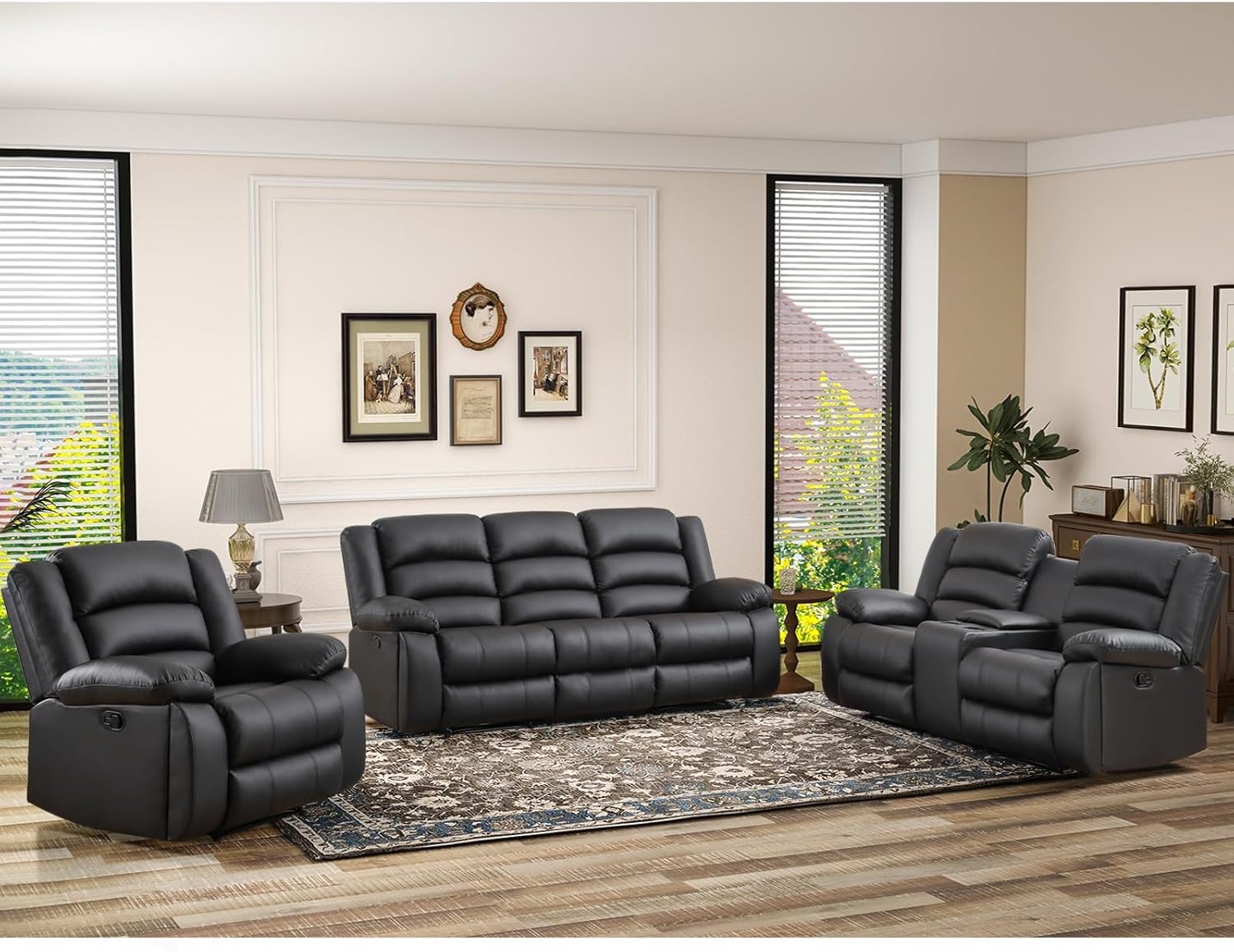 Amazon.com: EBELLO Manual Faux Leather Recliner Sofa Set, Recliner ...