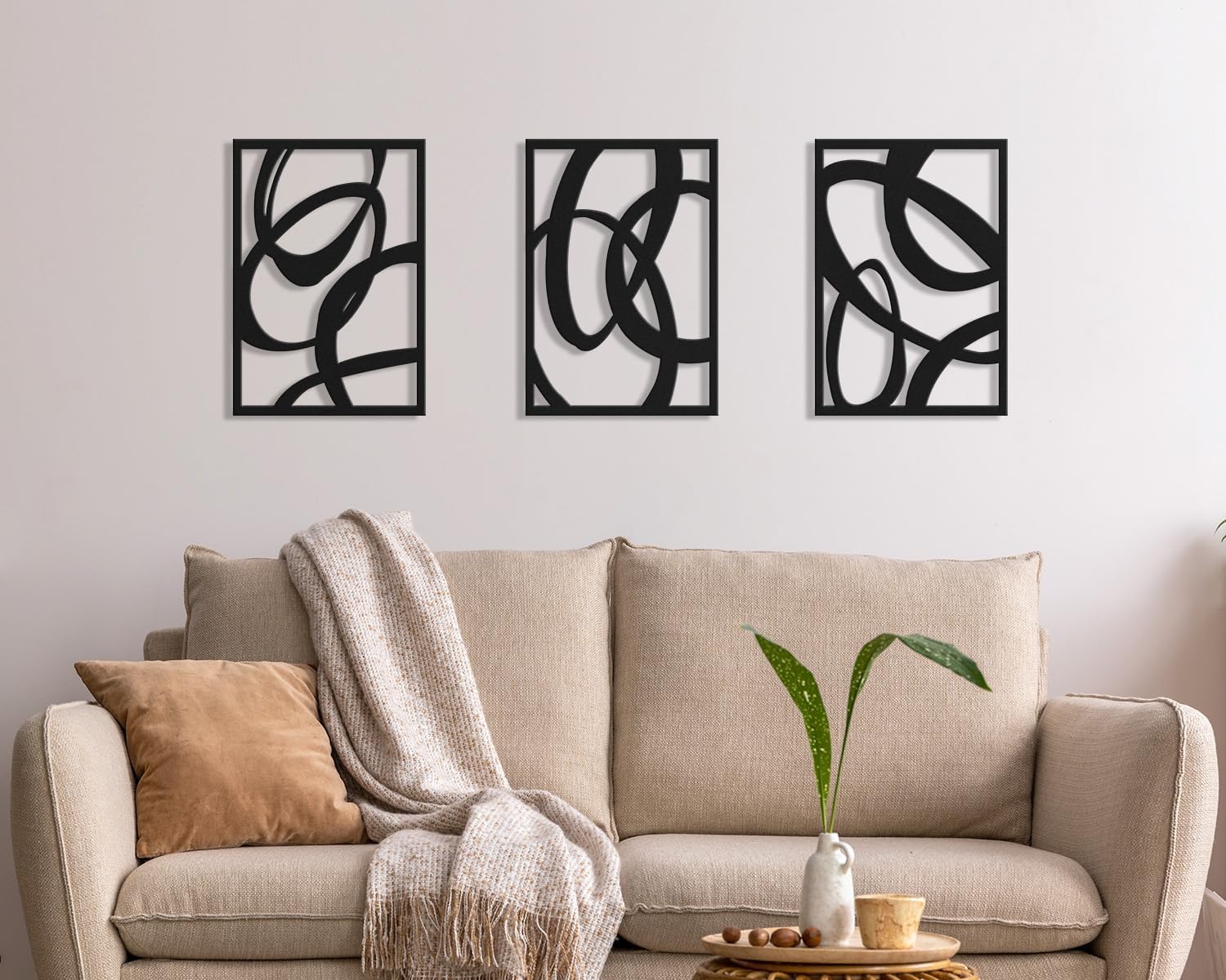 Pigort Decoración de pared de metal, arte abstracto de pared en blanco ...