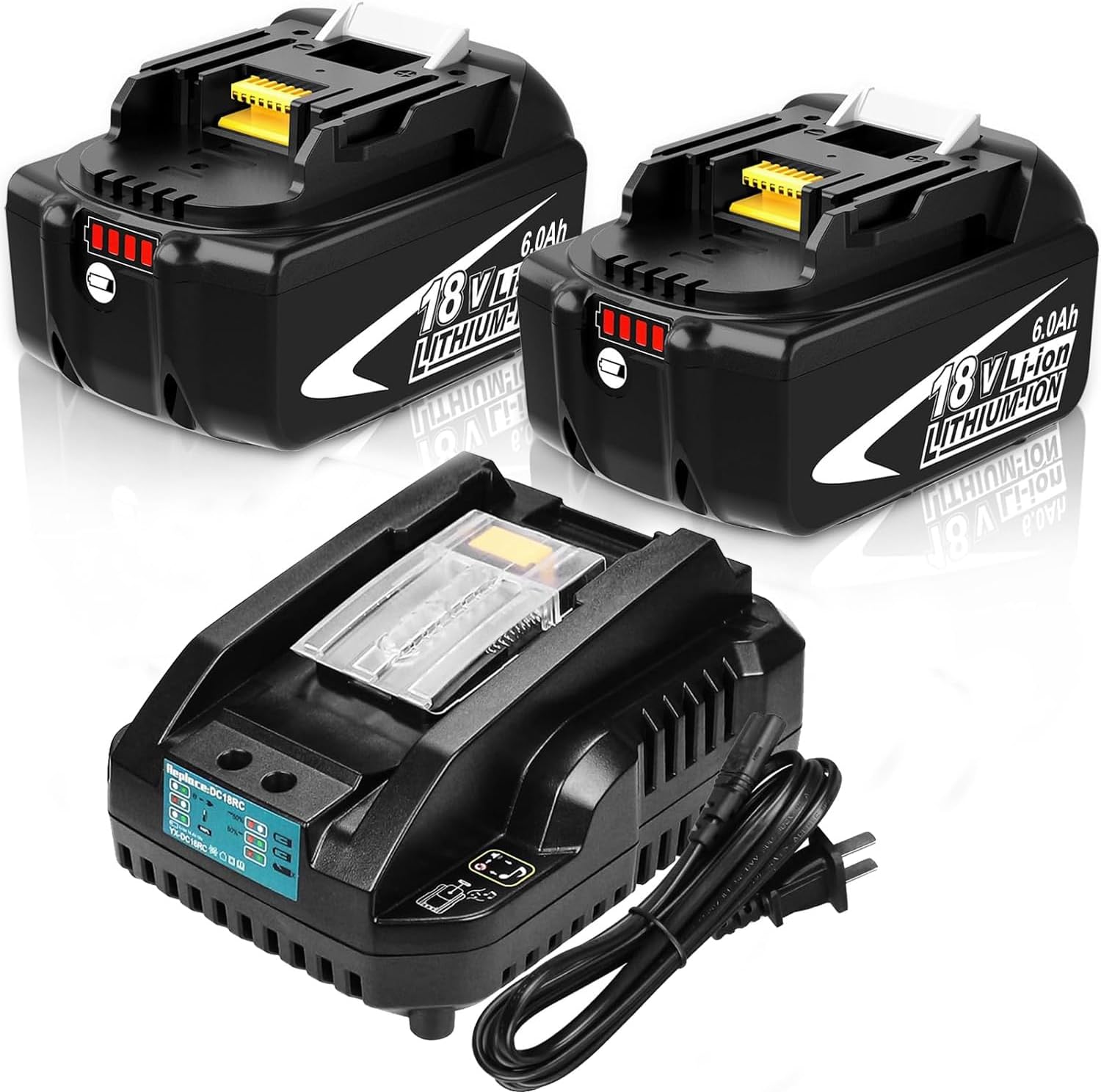 Amazon.com: 2Packs 6.0Ah BL1860B 18 Volt Replacement Battery and DC18RC ...