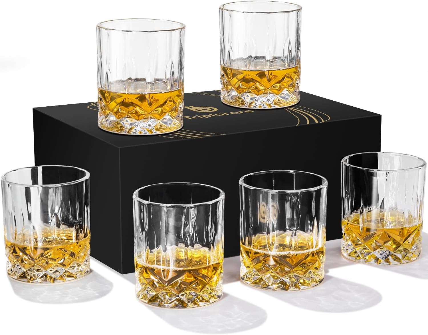 Amazon.com | DH Whiskey Glasses Set of 4 with Gift Box -11Oz drinking glasses for Bourbon Scotch ...