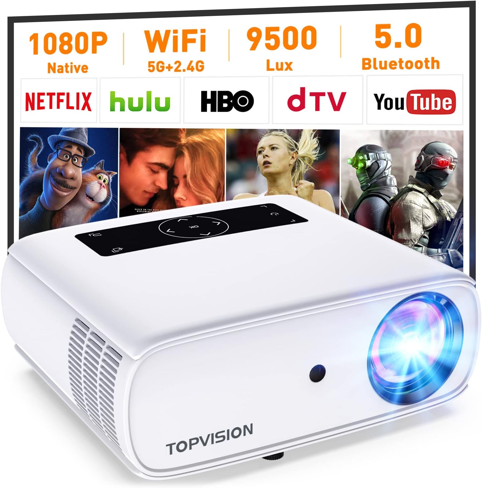 Amazon.com: Projector with Wifi and Bluetooth, TOPVISION Native 1080P ...