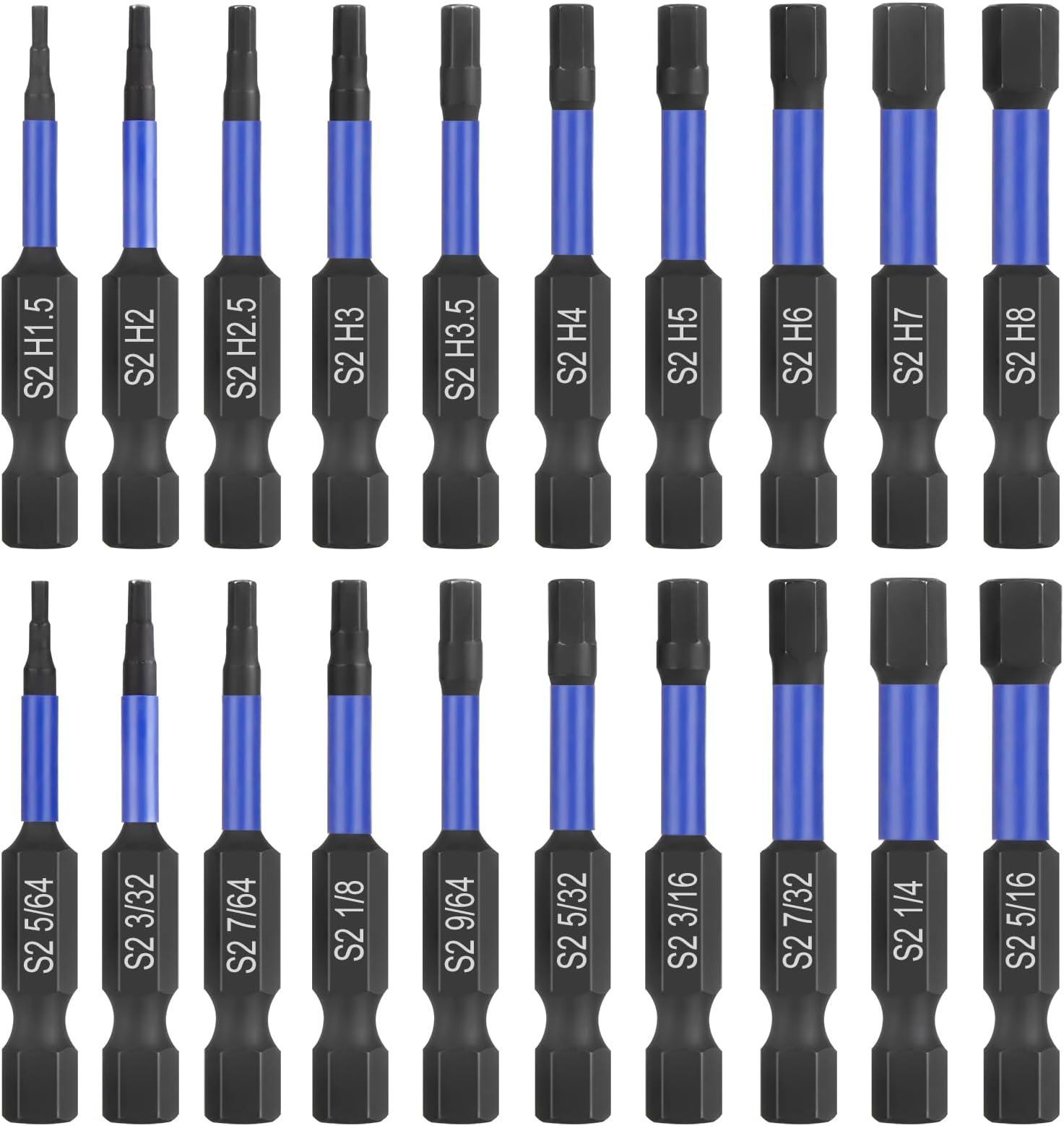 Impact Drill Allen Key Bit Set: 21 Piece 1/4-inch Hex Shank Drill Bit Set with Magnetic Bit ...