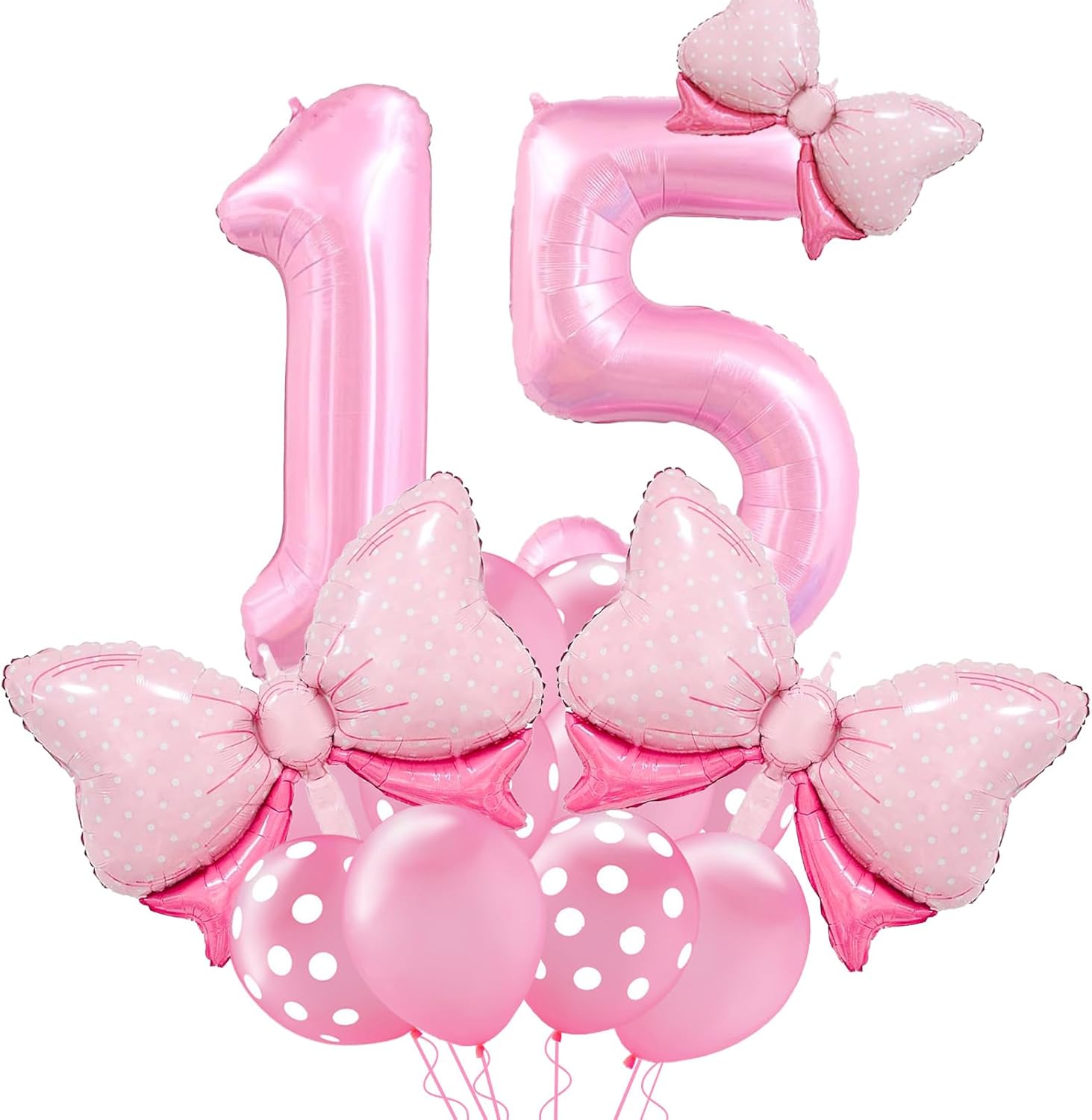 Amazon.com: Pink 15 Balloons Number 40 Inch, Bow Balloons, 15th ...