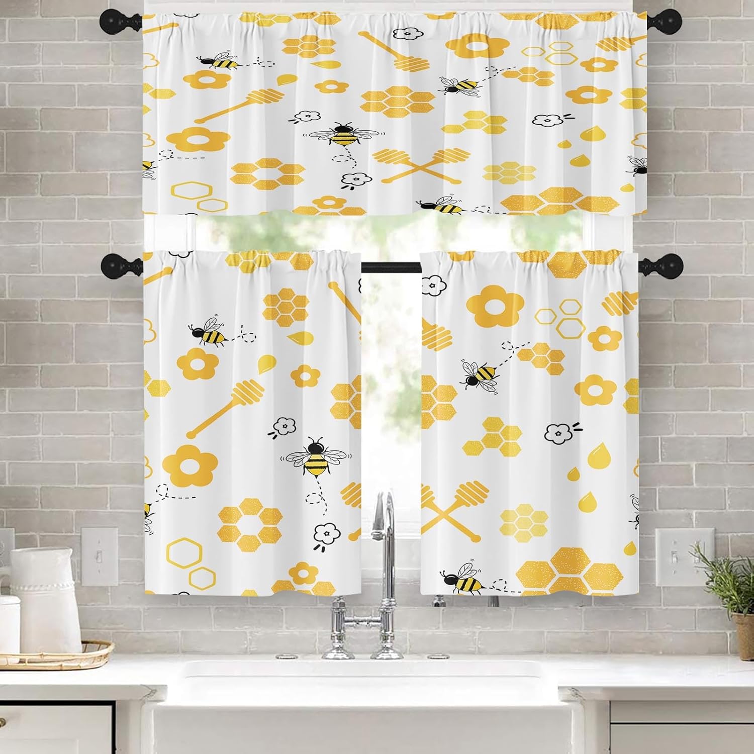 Amazon.com: Emvency Bees Honey Flower Kitchen Window Curtains Valance ...