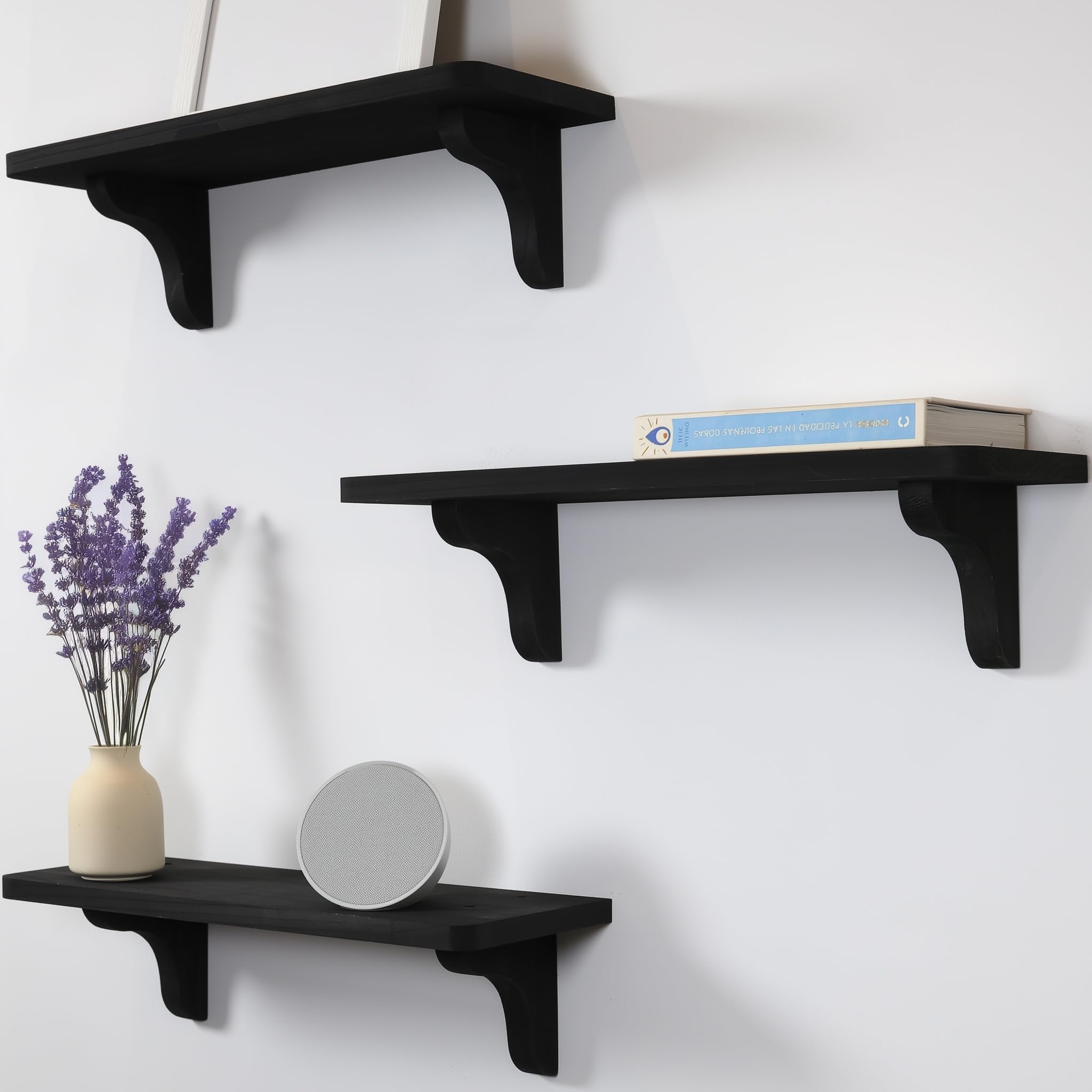 Amazon.com: Real Wood Black Shelves for Wall - 17 inch (3 Pack) - Easy ...