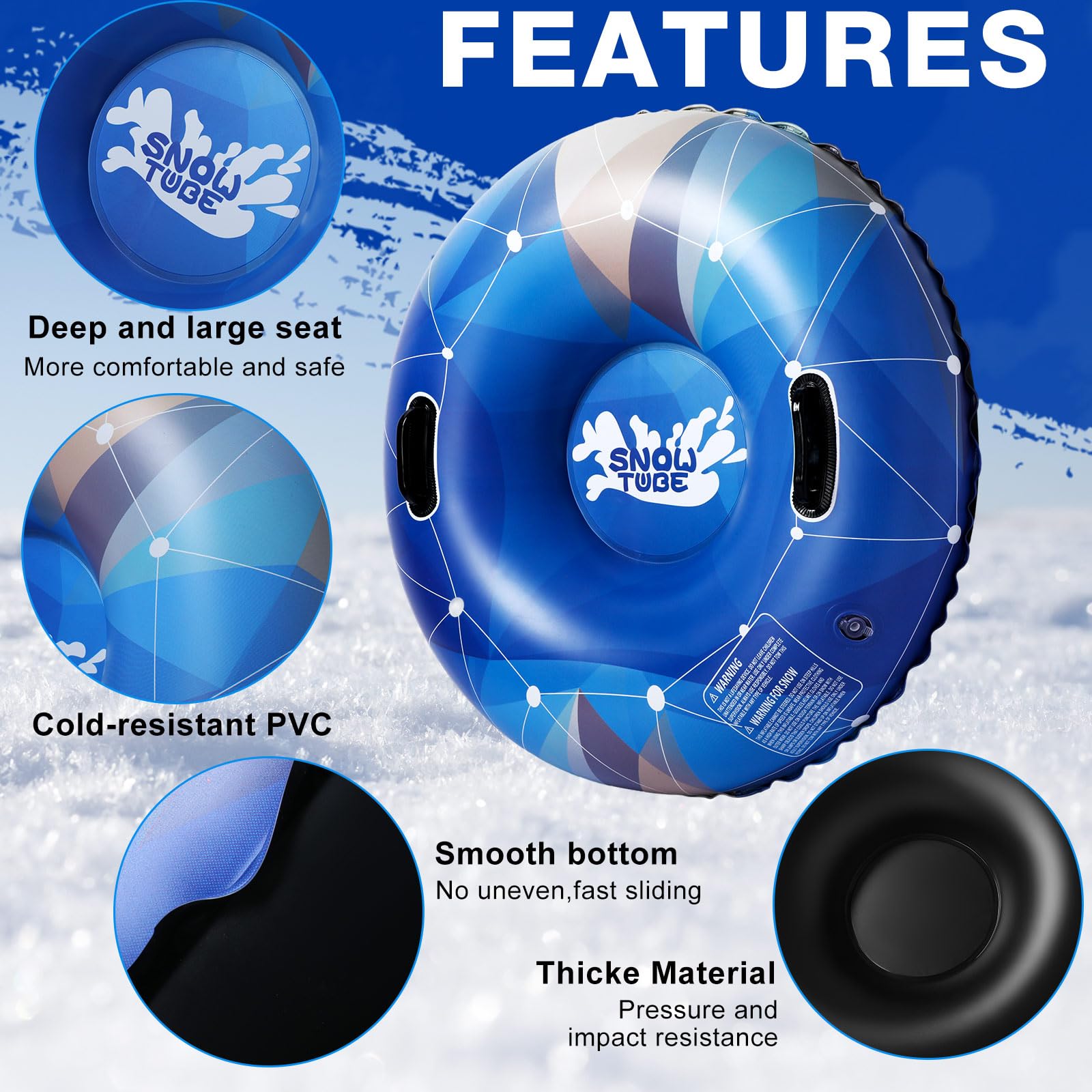Snapklik.com : Poen 4 Pack Inflatable Snow Sled Tube 36 Inch Heavy Duty ...