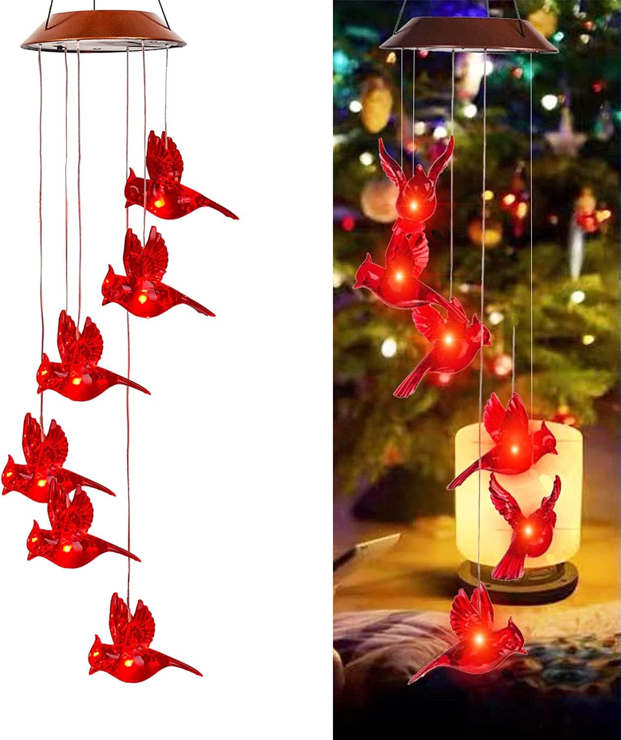Amazon.com : Vency Solar Red Bird Wind Chimes, Color Changing Solar ...