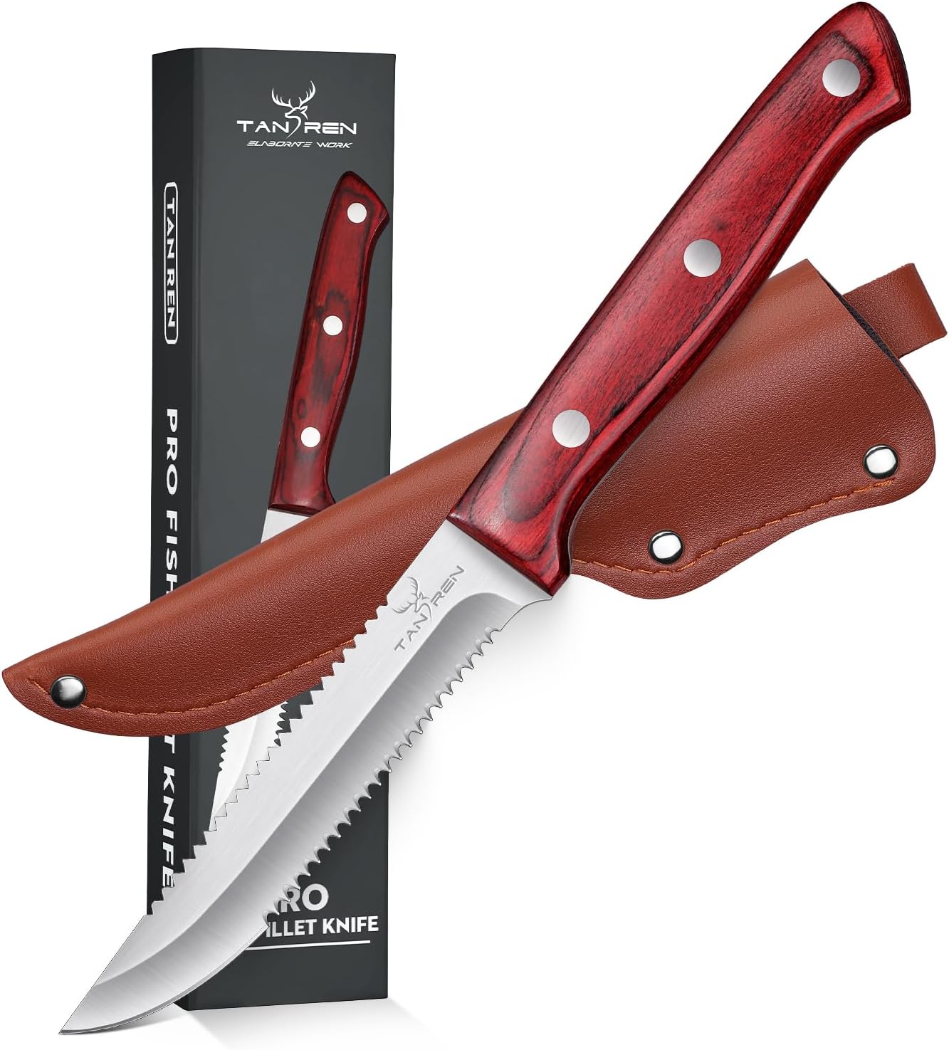 TAN REN Filitiermesser Fleisch Scharf, 12.5 CM Angelmesser mit Scheide ...
