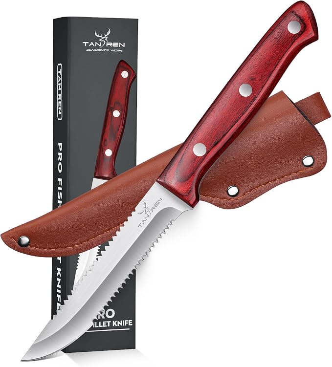 TAN REN Filitiermesser Fleisch Scharf, 12.5 CM Angelmesser mit Scheide ...