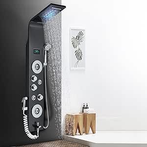 NeierThodore Multi-Function Shower Panel Tower System Black LED ...