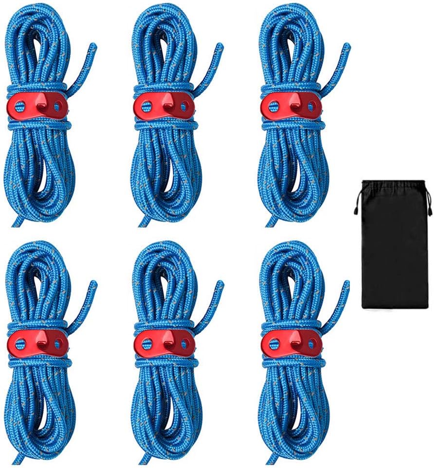 nuoshen Guy Ropes, 6 Pack 4mm Tent Guy Line 13 Feet Reflective Cord Guy ...