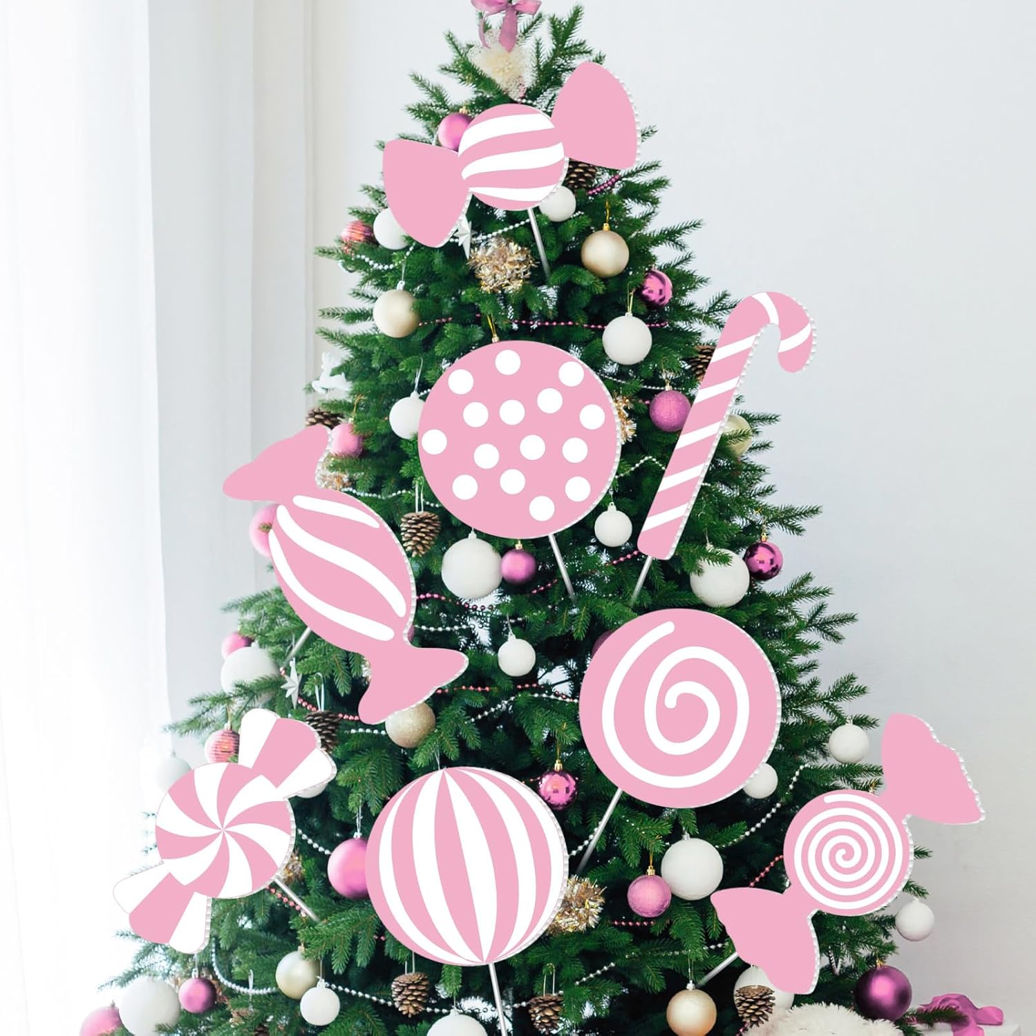Amazon.com: Yuntau 16 Pcs 8" Large Pink Candy Christmas Decorations ...