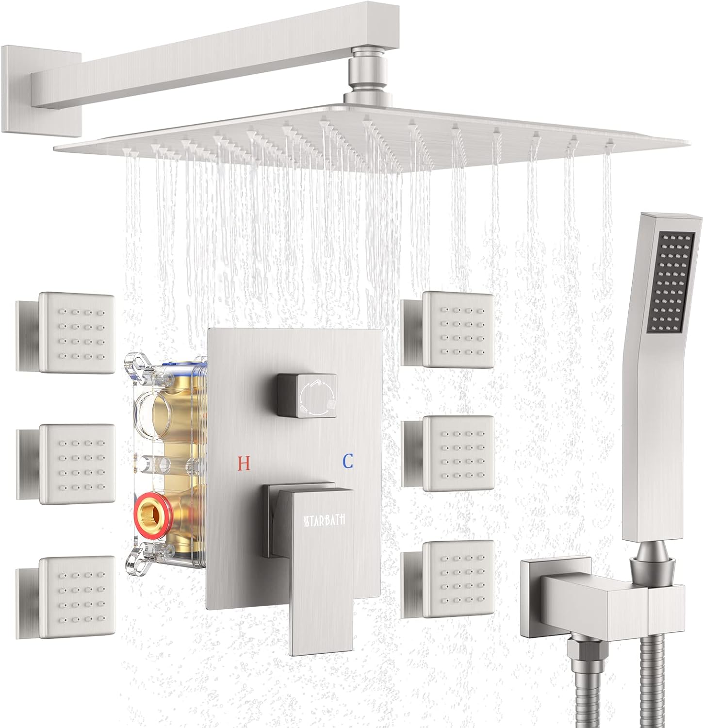 Rain Shower System with Body Jets, STARBATH 12 Inch Powerful Full Body ...