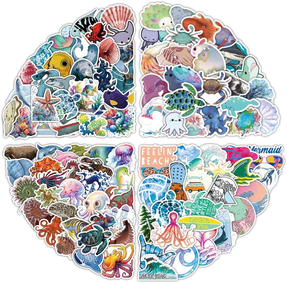 Amazon.com: 210PCS Ocean Stickers, Cute Under The Sea Animal Fish Shark ...