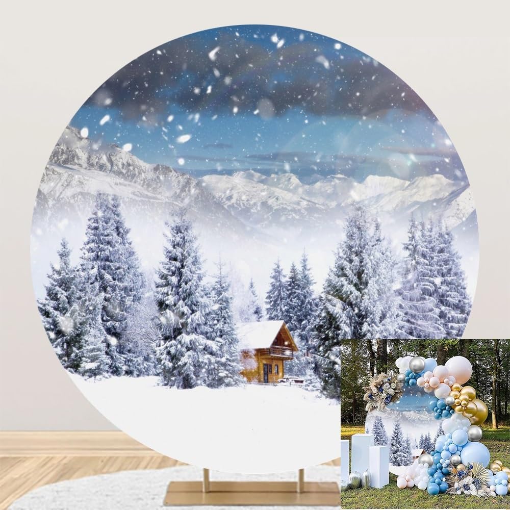 Amazon.com : TTQYFNM 7.5x7.5ft Winter Snow Forest Round Backdrop Cover ...