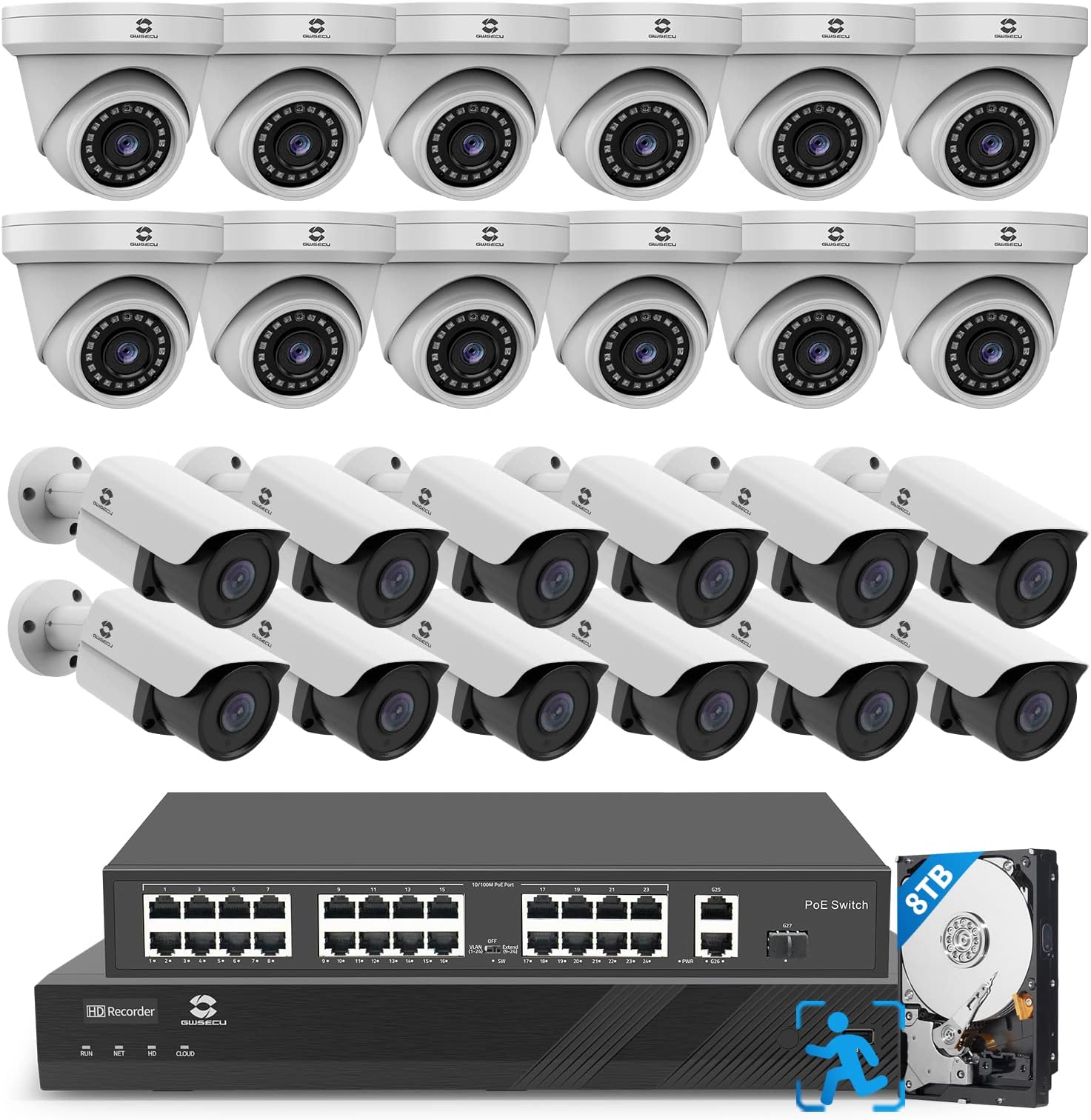 Amazon.com : GWSECU 32 Channel Security Camera System ,(12)Dome/(12 ...