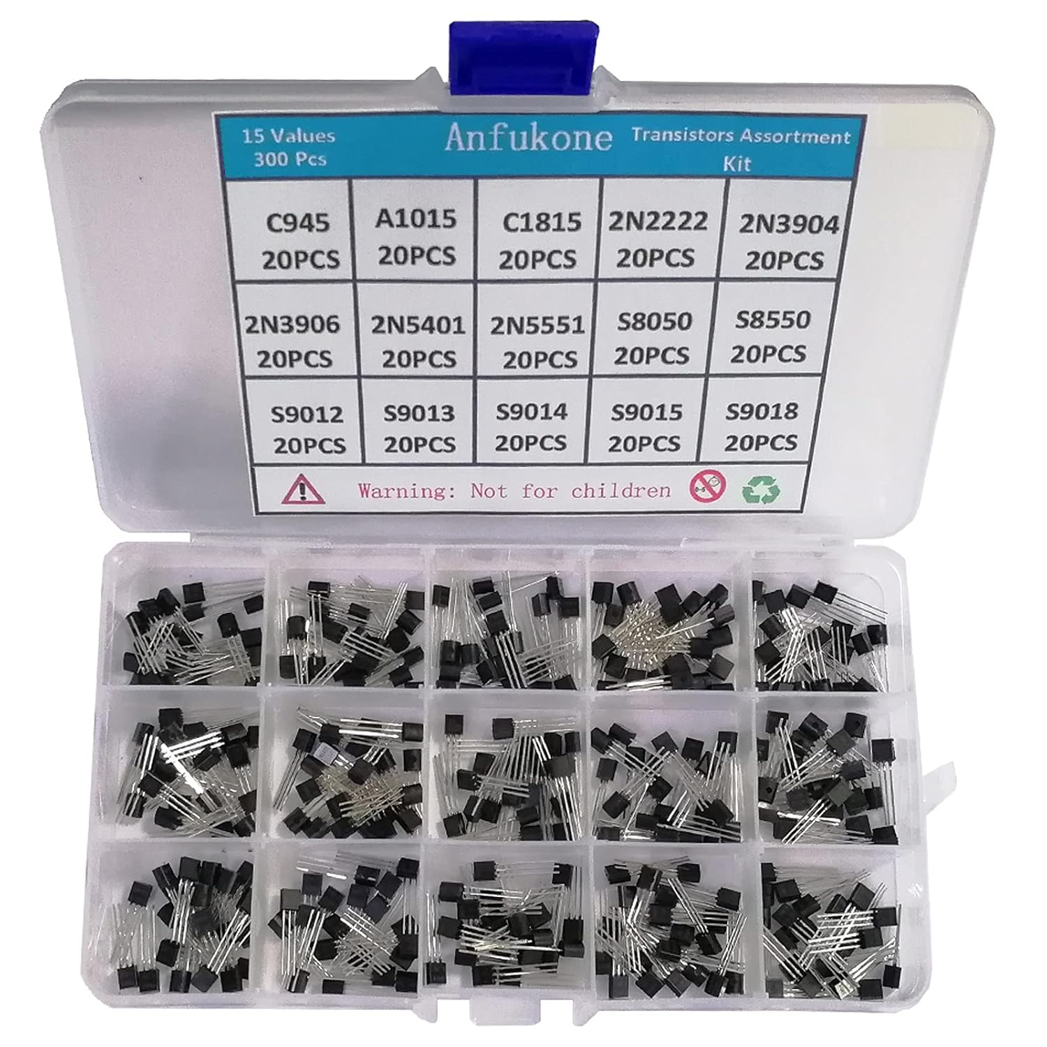 Transistor Assortment Kit 2N2222 2N3904 2N3906 C945 A1015 C1815 2N5401 ...