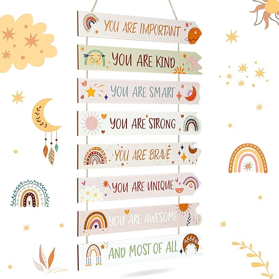 Amazon.com: CHENGU 9 Pieces Boho Rainbow Wooden Rustic Wall Hanging ...