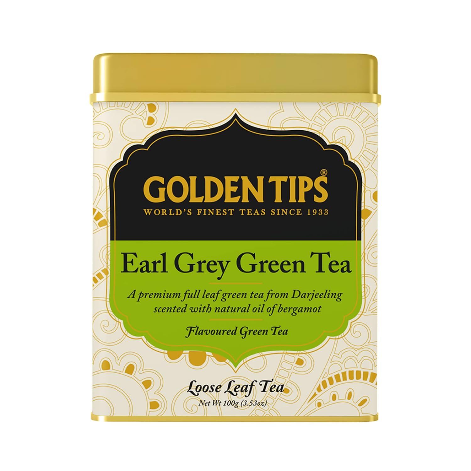 Golden Tips Earl Grey Green Tea Loose Leaves Tin can (100 Gram , 50 ...