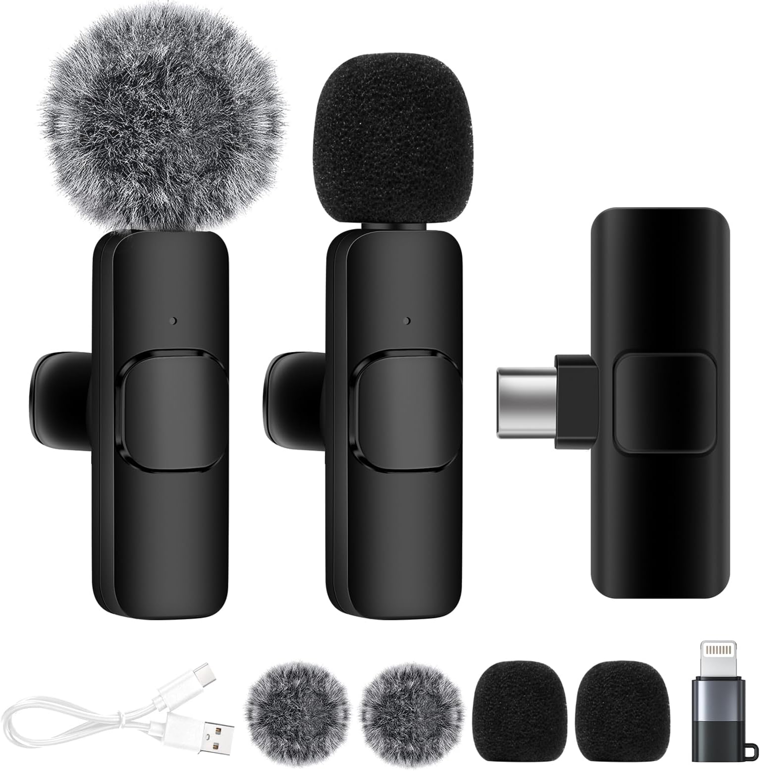 LPDCJF Micrófono inalámbrico 3 en 1 para iPhone y Android, micrófono ...