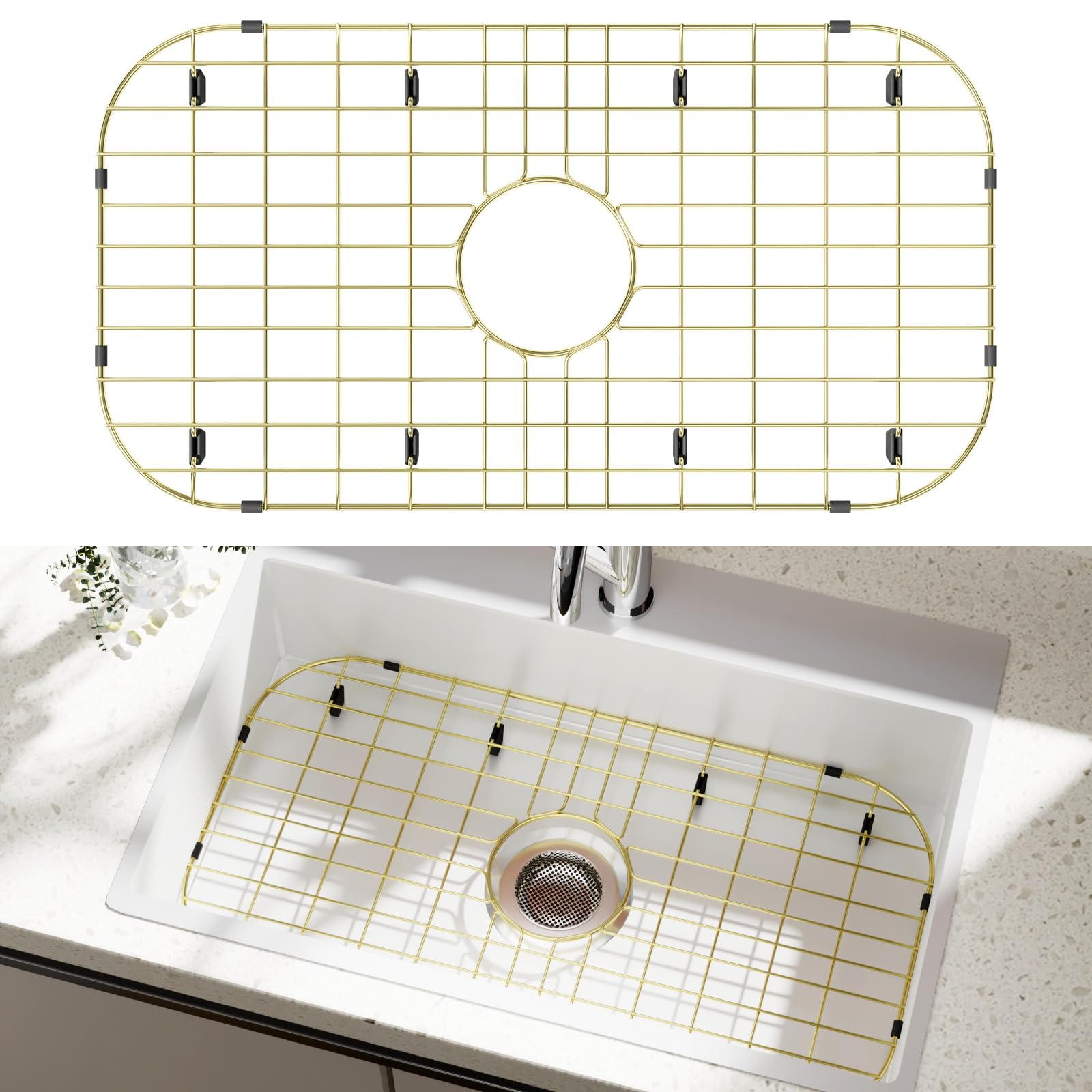 26" x 14" Gold Sink Grid Sink Protector, Stainless Steel Sink Protector ...