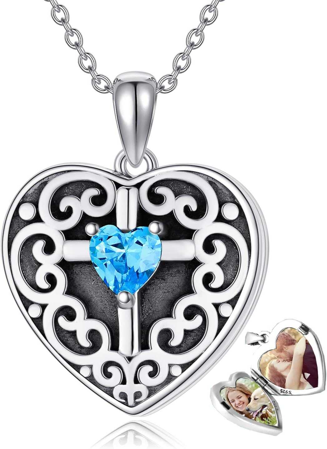 Amazon.com: LONAGO Heart Locket Necklace that Hold Two Pictures Heart ...
