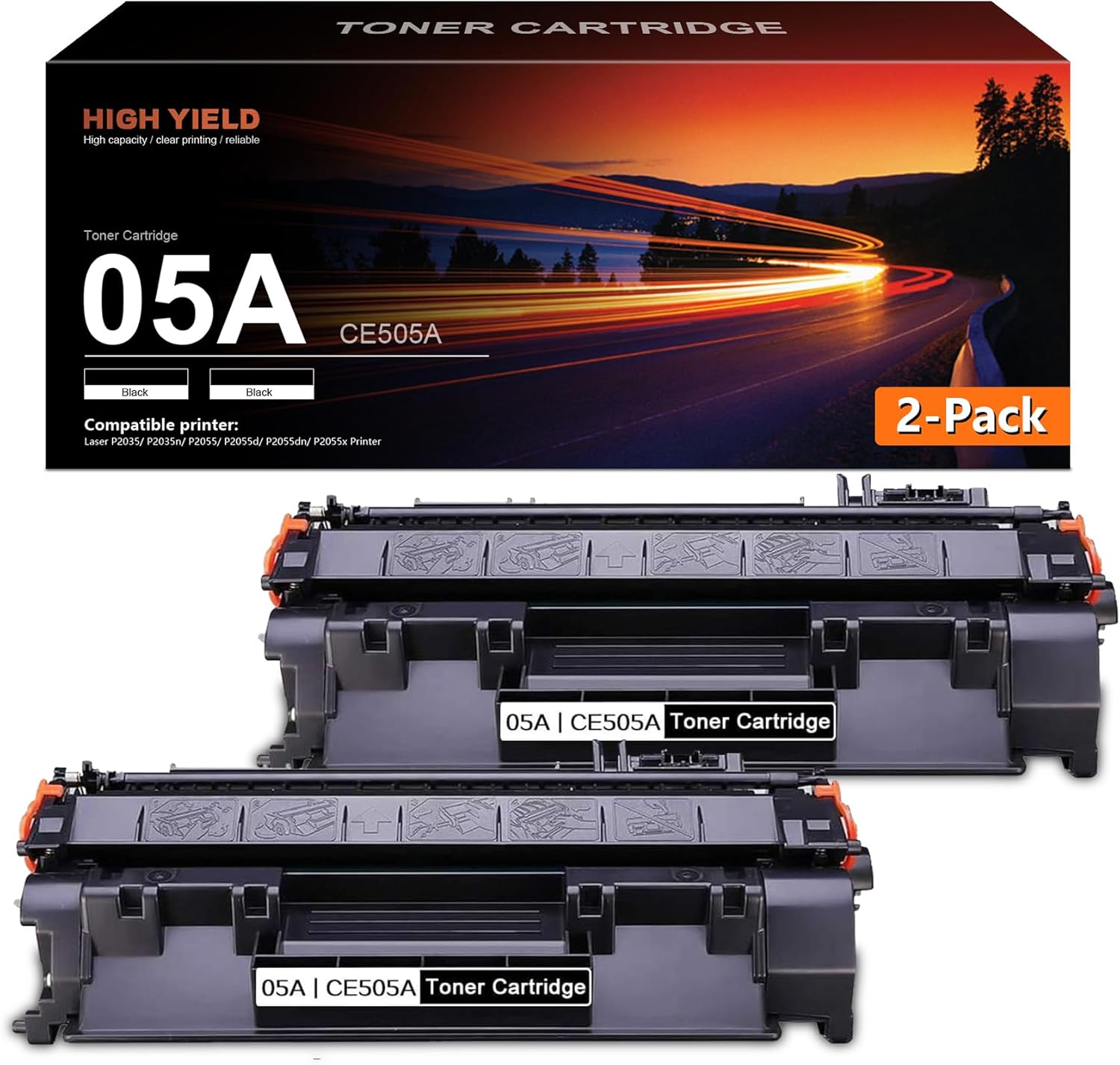 Amazon.com: 2-Pack Black 05A | CE505A Toner Cartridge Replacement for ...