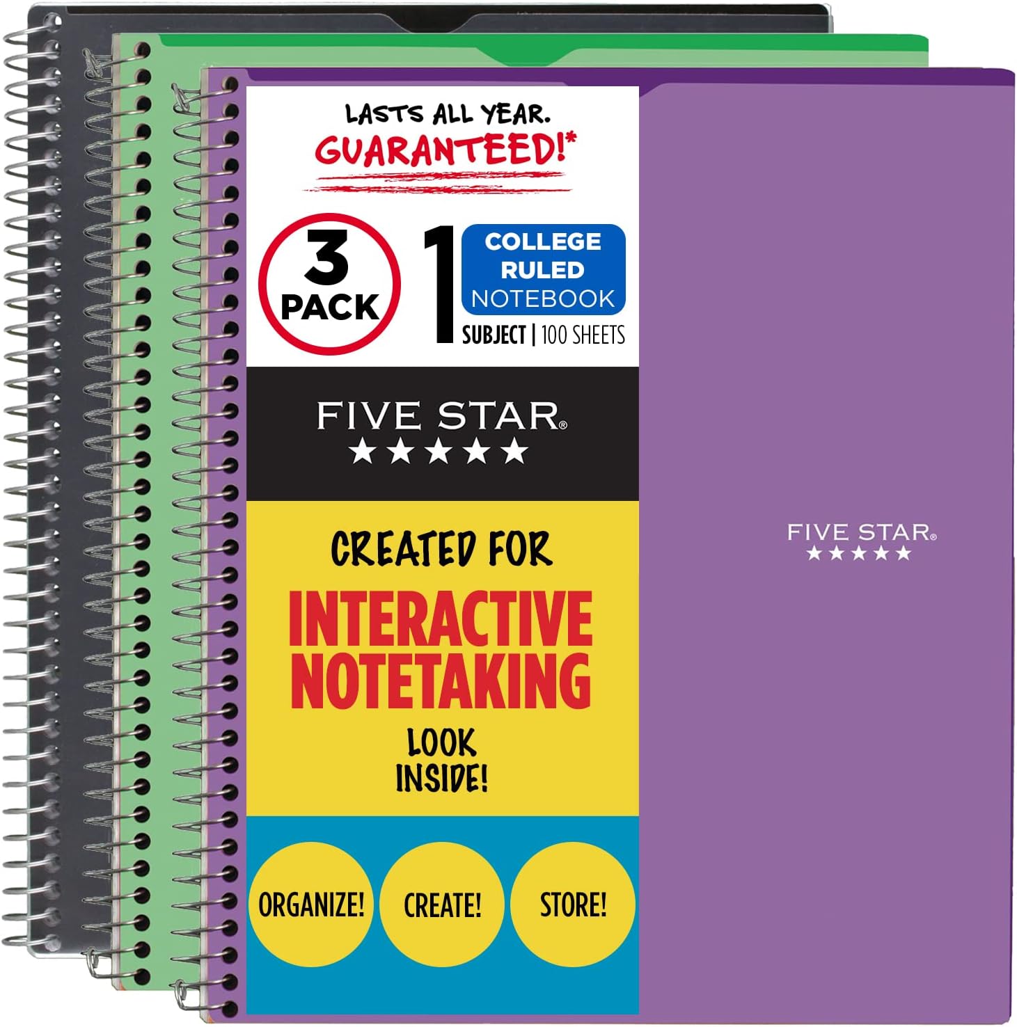 Amazon.com : Five Star Spiral Notebooks + Study App, 6 Pack, 1 Subject ...