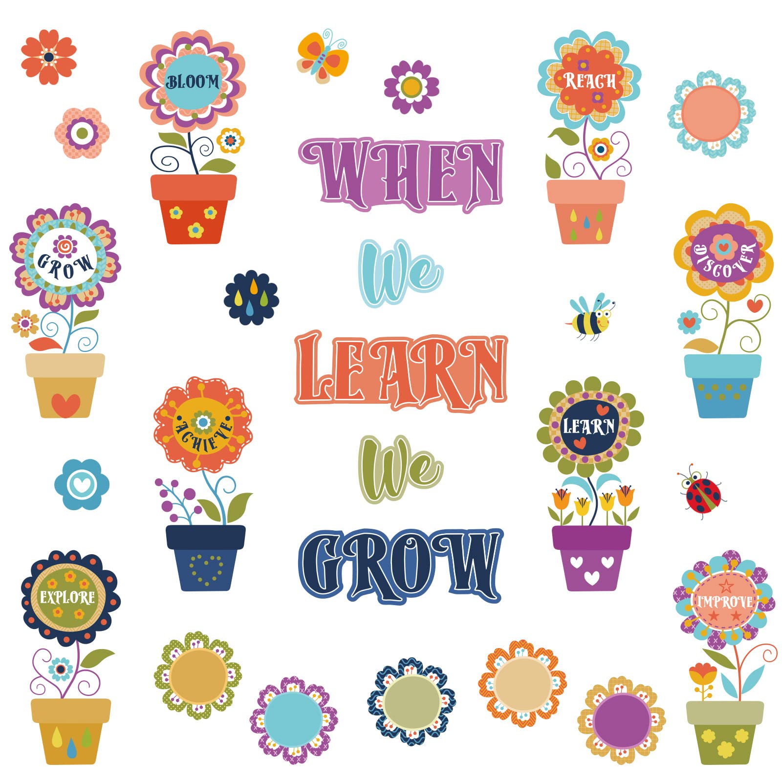 89 Pcs Blooms Potted Flower Cutouts Bulletin Board Borders Motivational ...