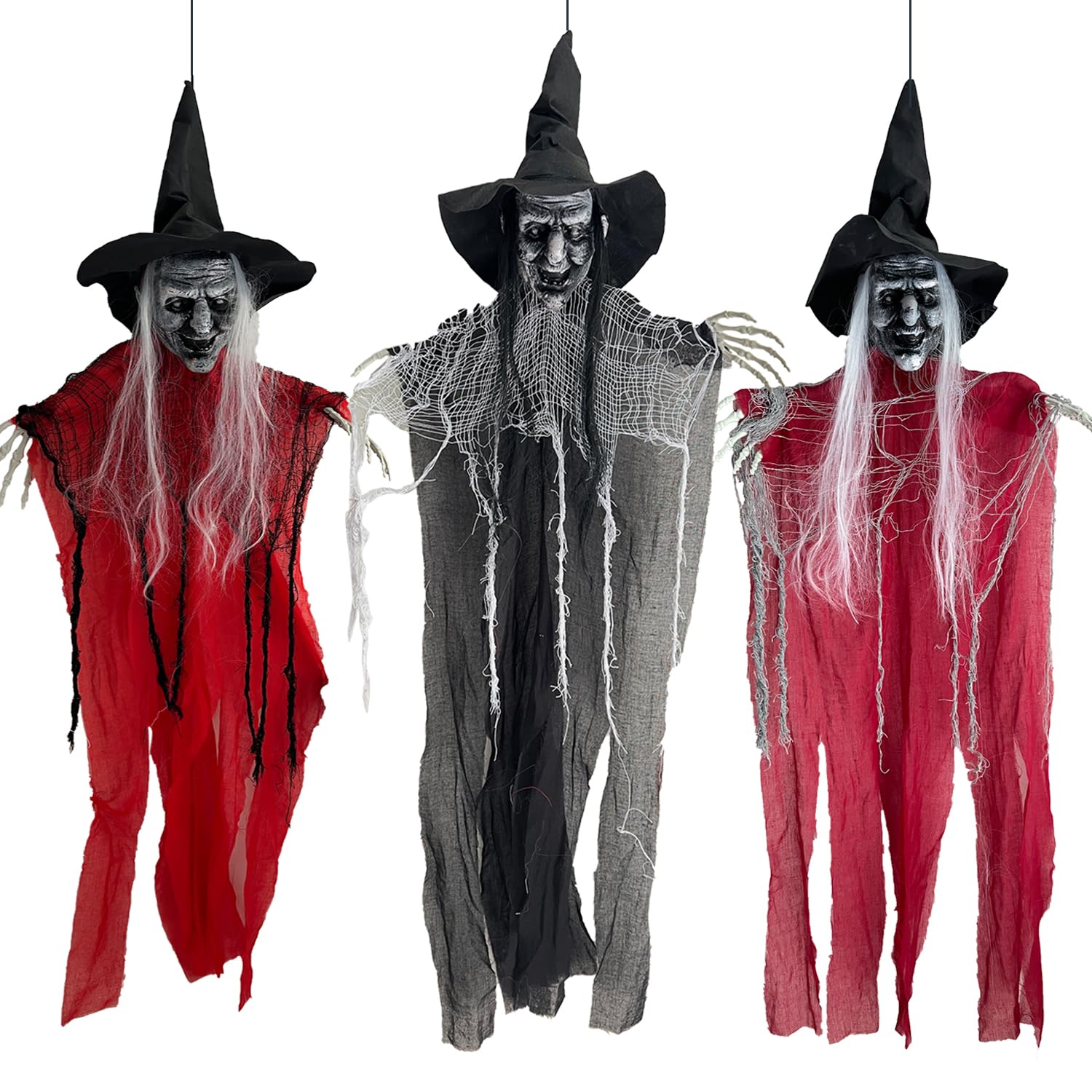 Amazon.com : OYANARNAR 3 Pack Halloween Hanging Witches，38”Halloween ...