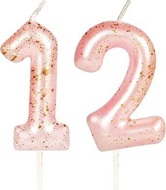 Amazon.com: Hongplus Pink Gold Number 12 Candles, 12 Birthday Candle ...