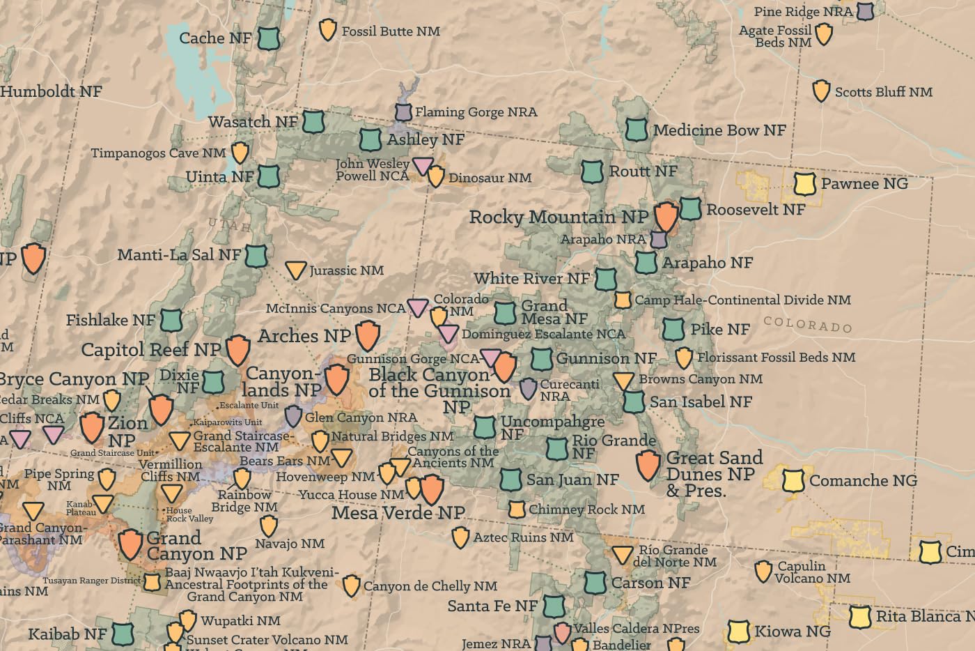 Us National Parks Monuments Forests Map 24x36 Poster Best Maps Ever