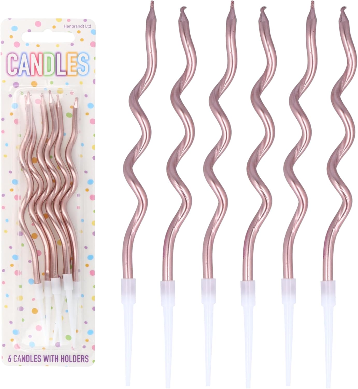 Henbrandt Pack of 6 Rose Gold Wavy Party Candles with Candle Holders ...