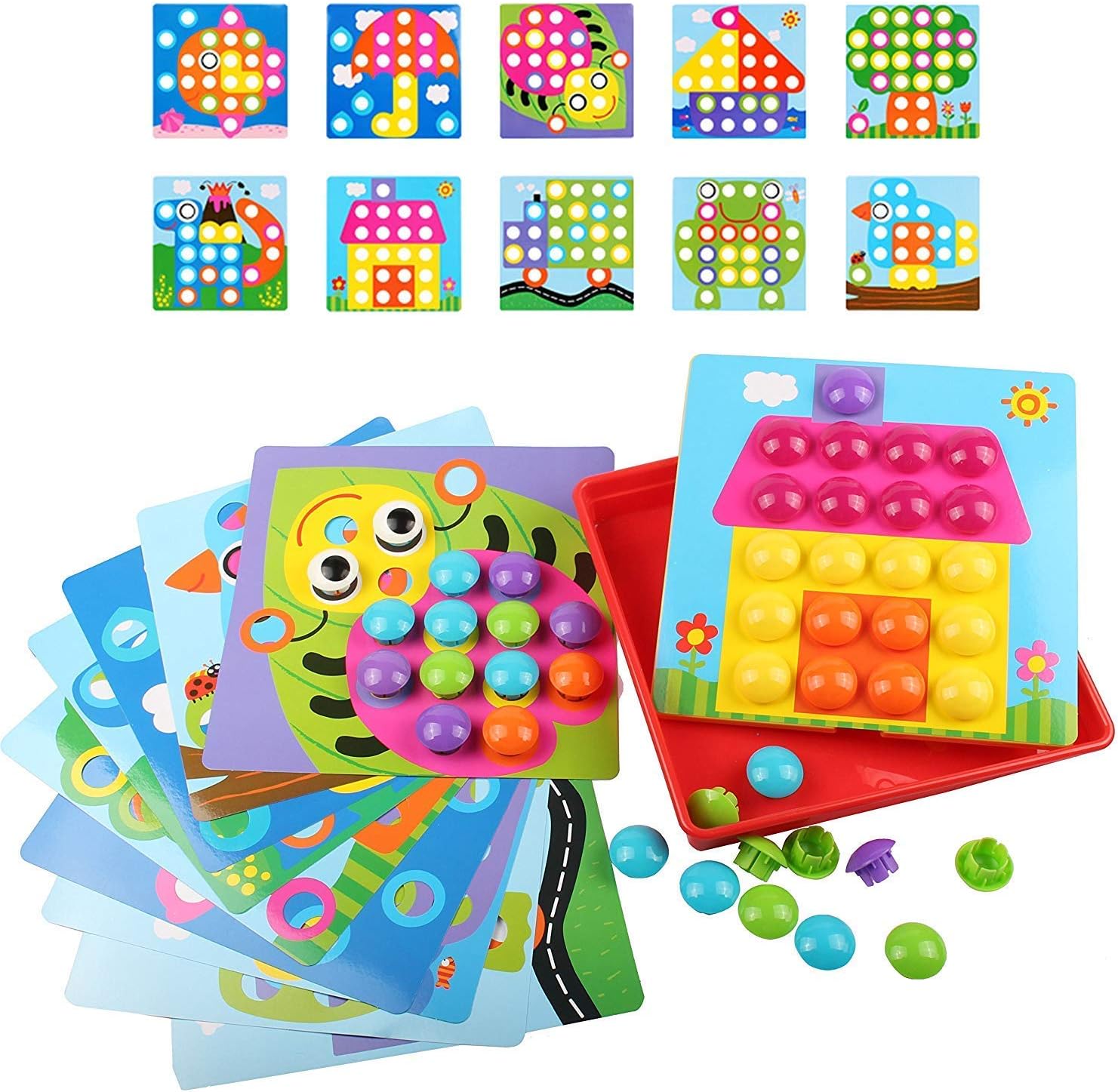 Amazon.com: SuperLi Button Art Color Matching Mosaic Pegboard Puzzles ...
