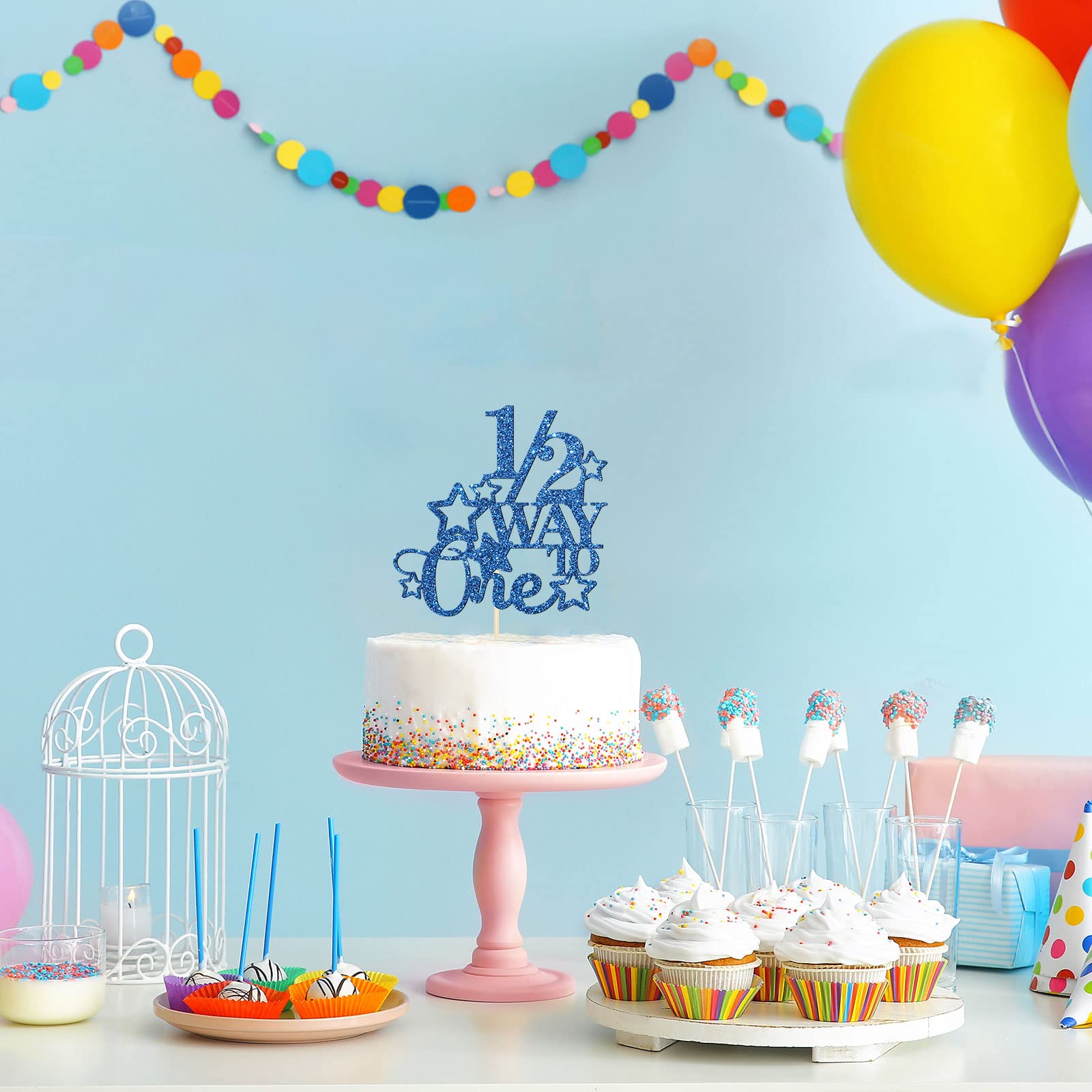 Snapklik.com : Deep Blue 1/2 Way To One Birthday Cake Topper