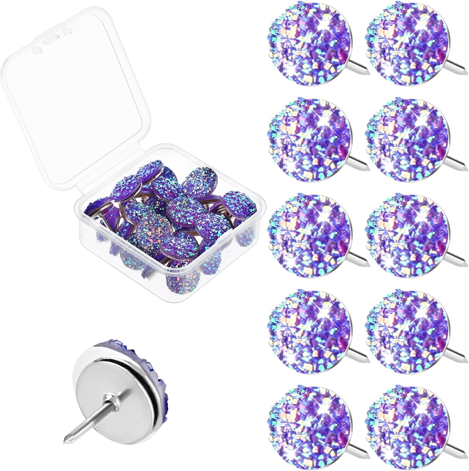 Amazon.com: Mabor 30Pcs Decorative Thumb Tacks Purple Push Pins Glitter ...