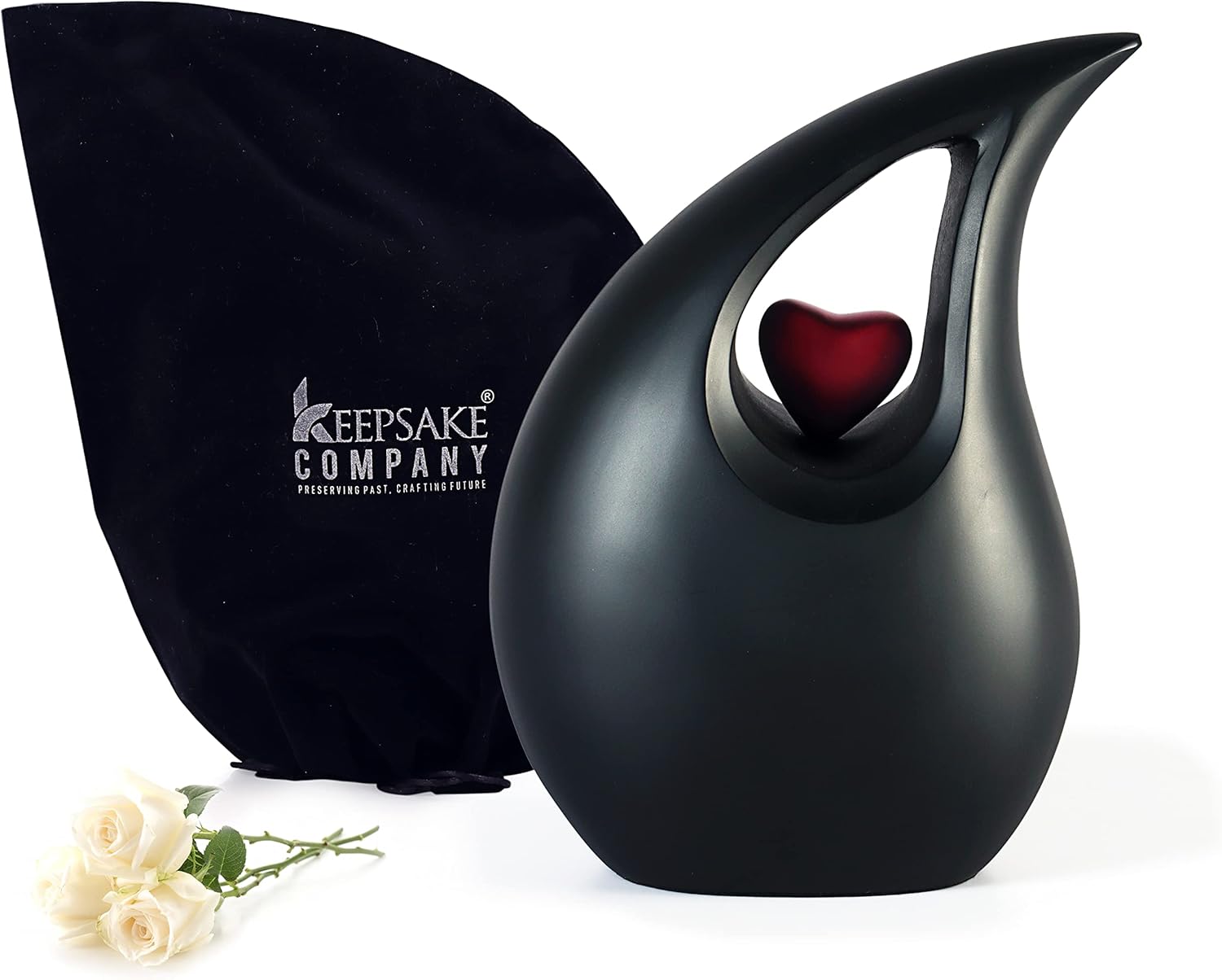 Amazon.com: Large Black Matte Teardrop Urn with Red Heart for Human ...