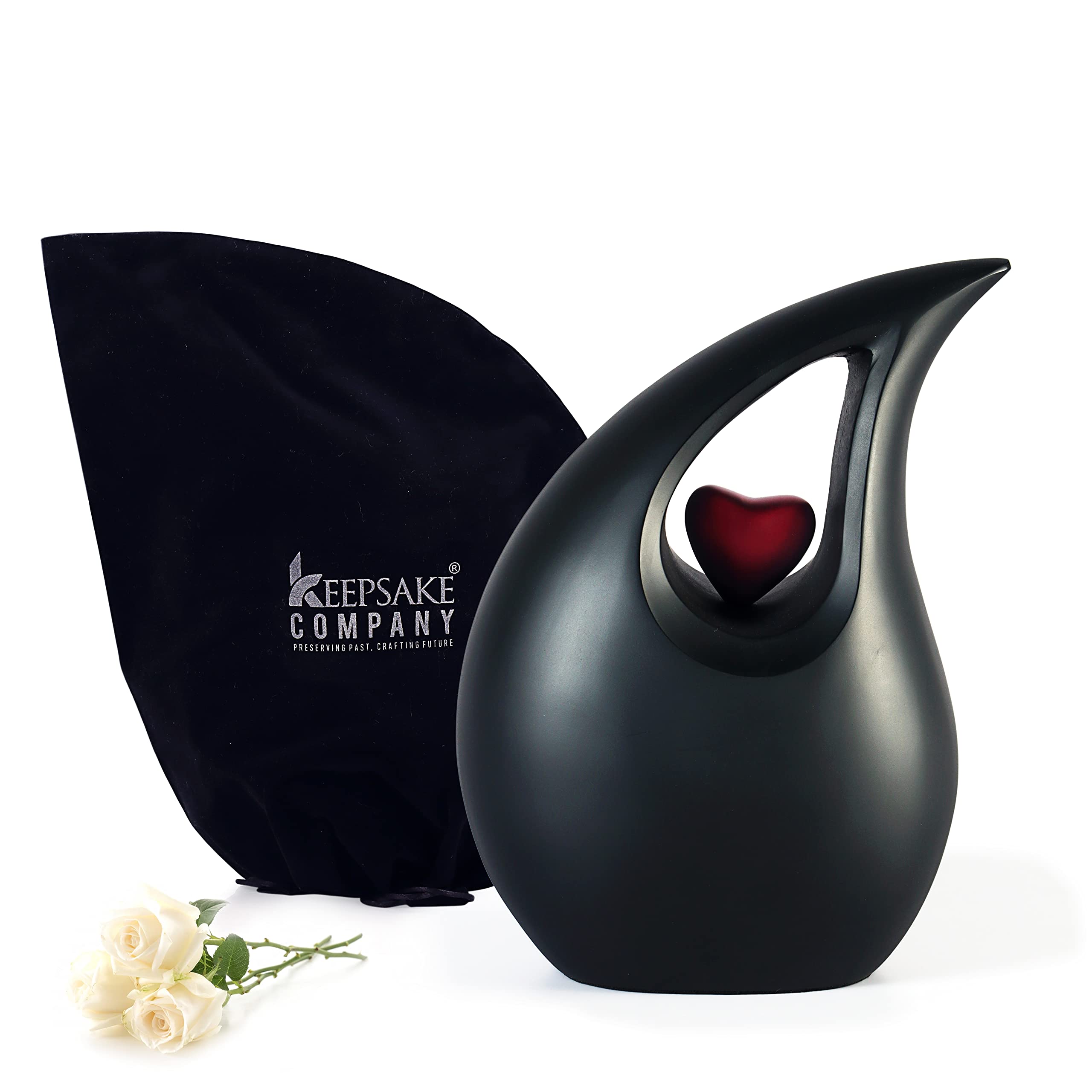 Amazon.com: Large Black Matte Teardrop Urn with Red Heart for Human ...