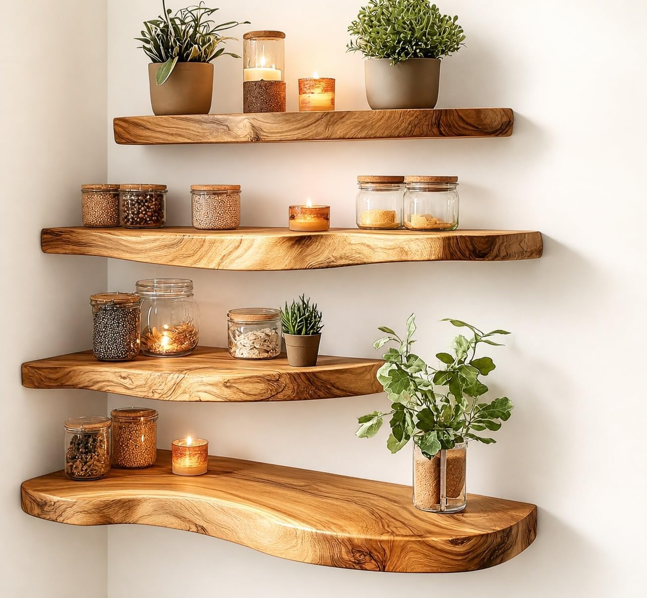 Amazon.com: Live Edge Corner Wall Shelf, Solid Wood, Natural Grain ...