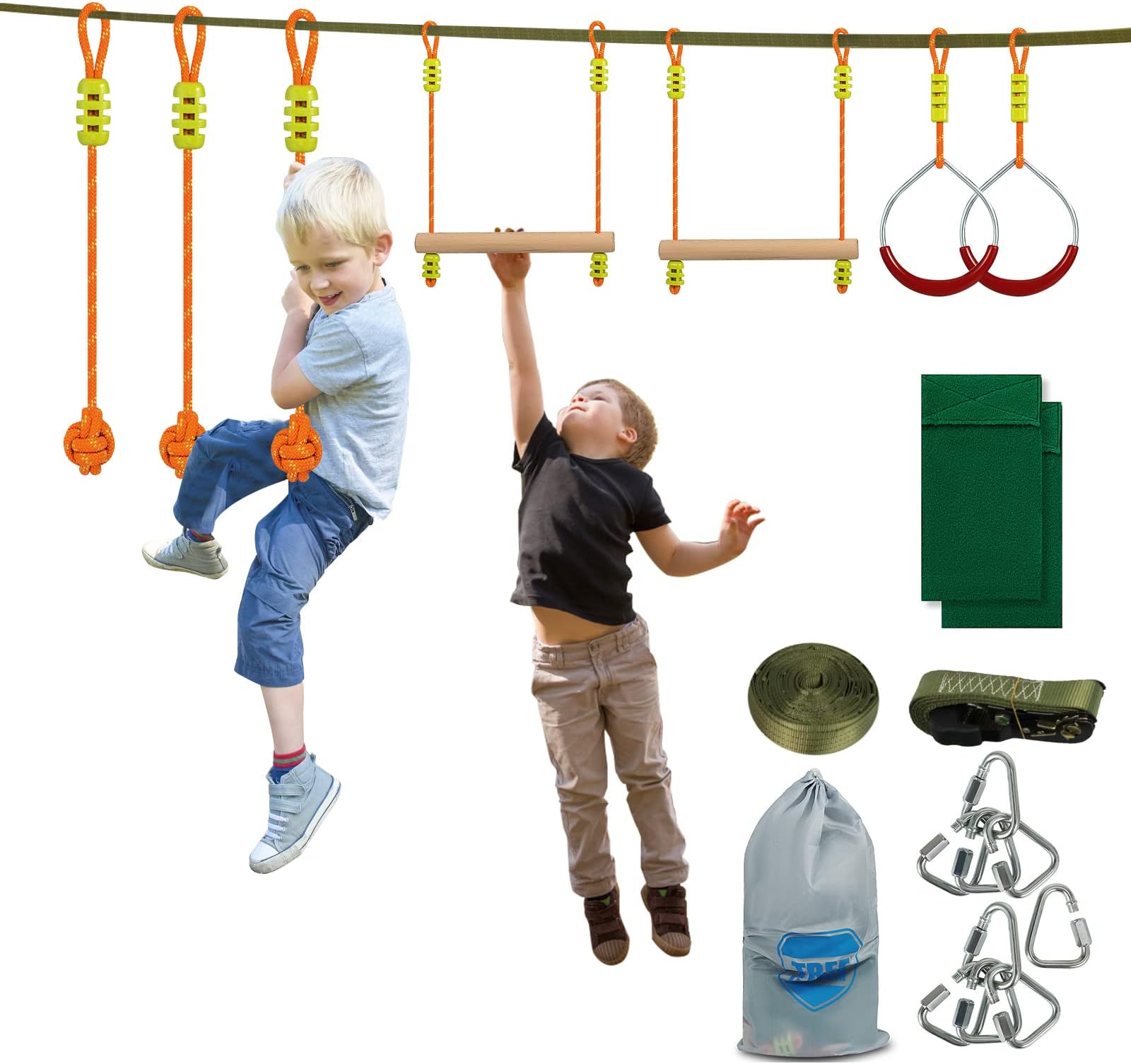 Amazon.com: Happybuy Warrior Obstacle Course for Kids, 45ft Slackline ...