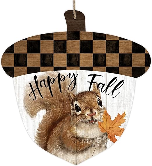 Amazon.com: Deroro Happy Fall Squirrel Acorn Shaped Front Door Sign ...