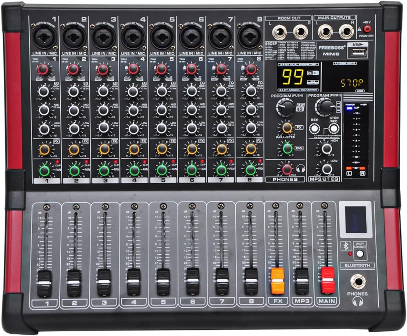 Professional Audio Mixer 8 Channels (Mono) Mixing Console with ...