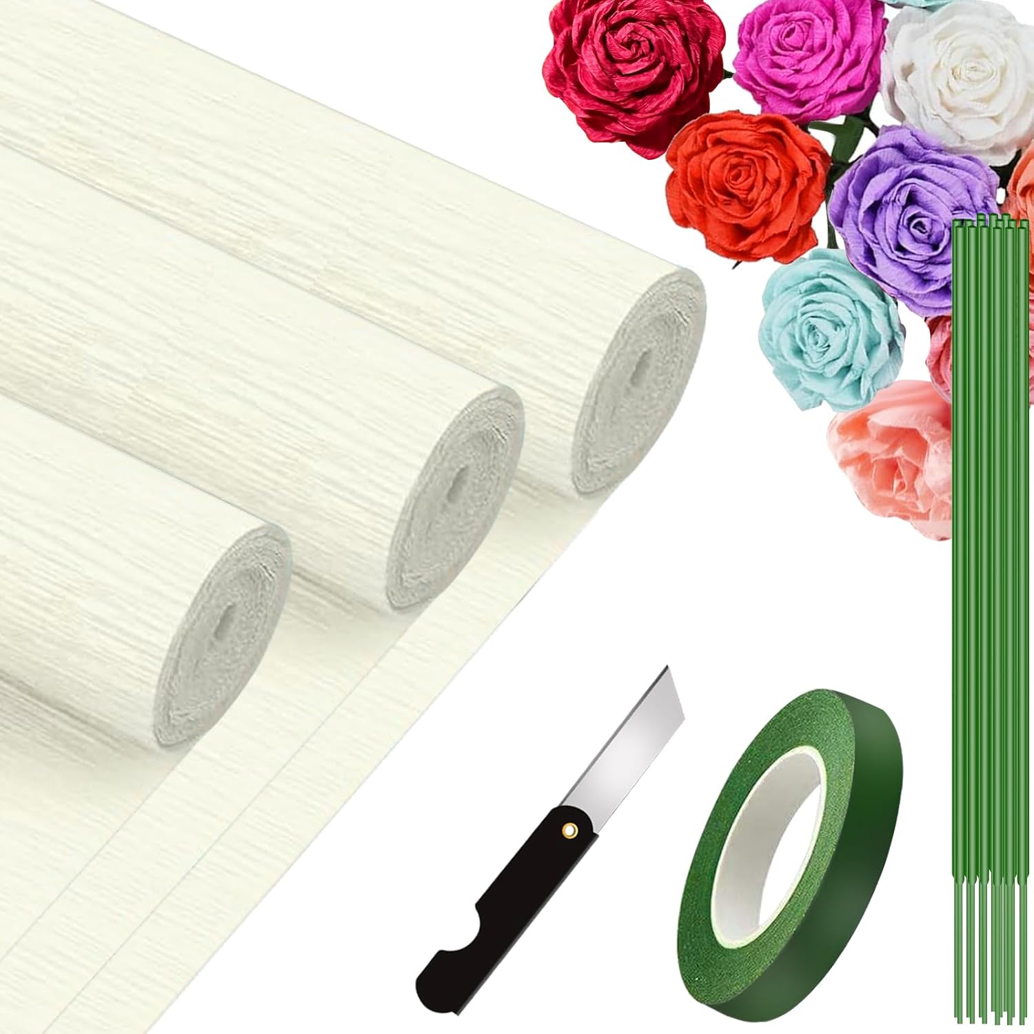 Amazon.com: Crepe Paper Roll White, 9.8Inch x 8.2Ft/3Rolls, Crepe Paper ...