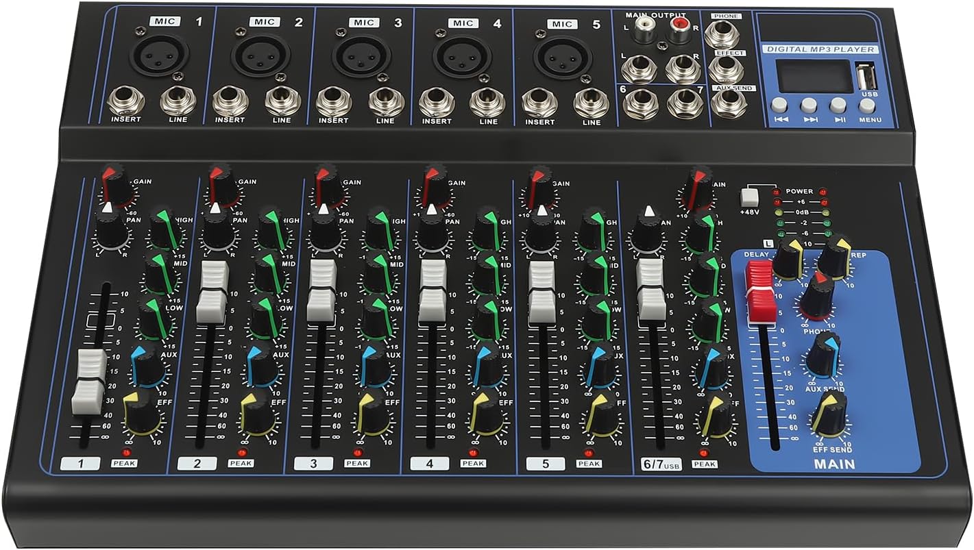 Professional 7 Channel Audio Mixer Sound Board Console Desk System ...