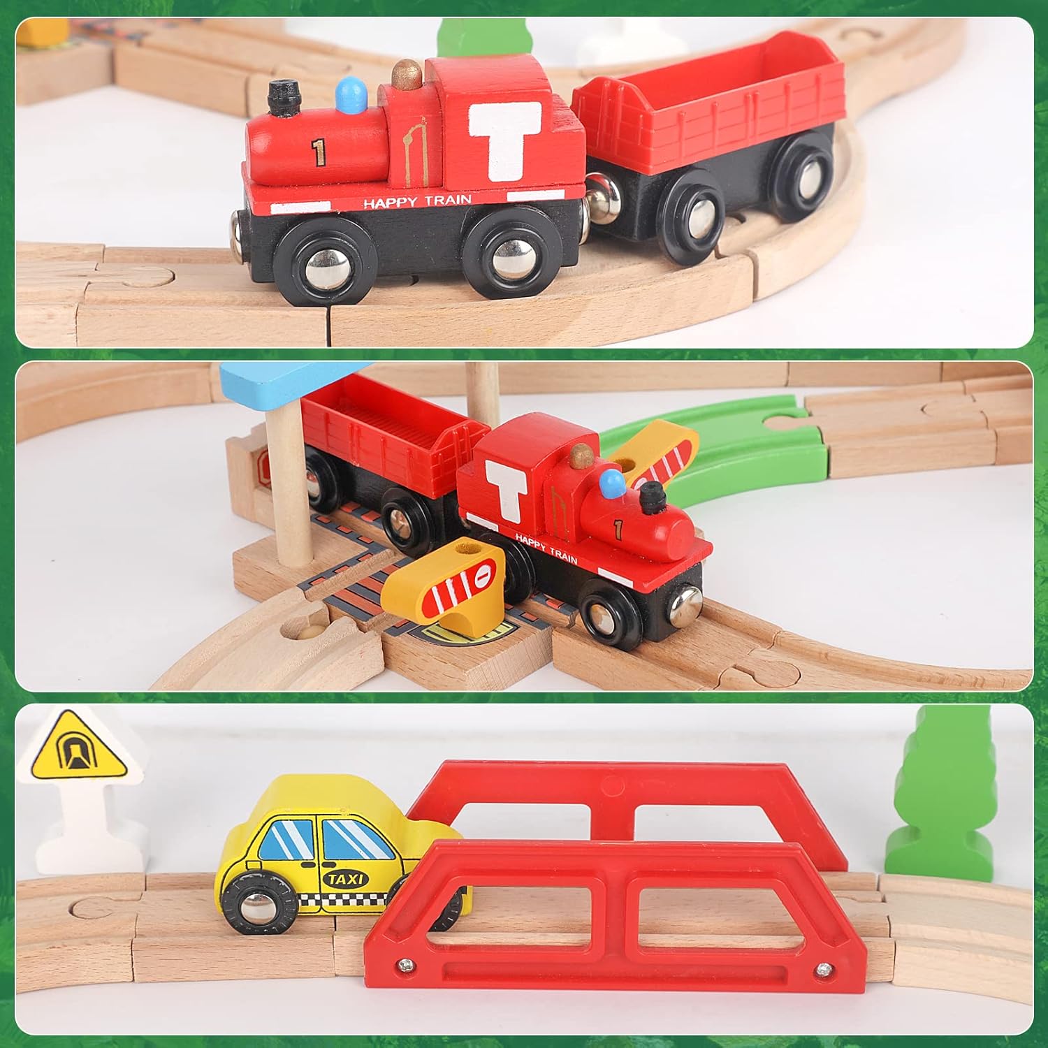 Wooden Train Set, 40 PCS Kids Train Set with 3 Cars, Wood Train Tracks ...