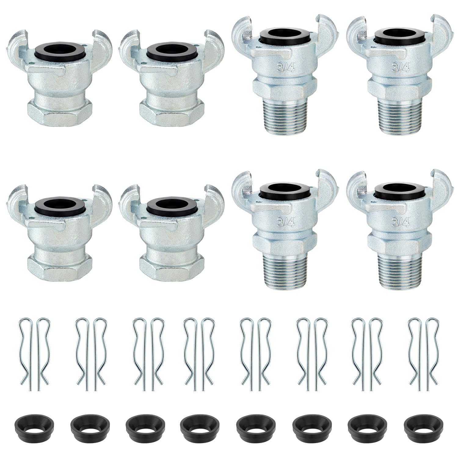 Venussar 8PCS 3/4'' NPT Iron Air Hose Fitting, Universal Coupling ...