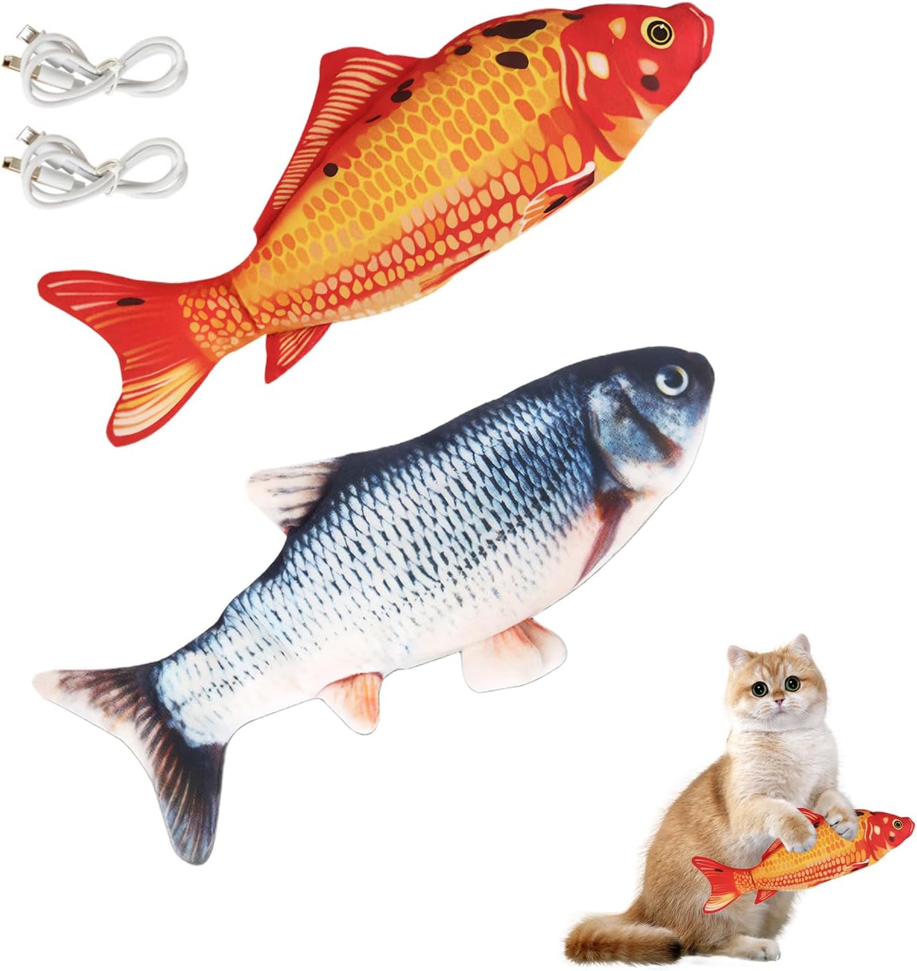 Telidif Floppy Fish Cat Toy, 2 Piece Realistic Plush Interactive Moving ...